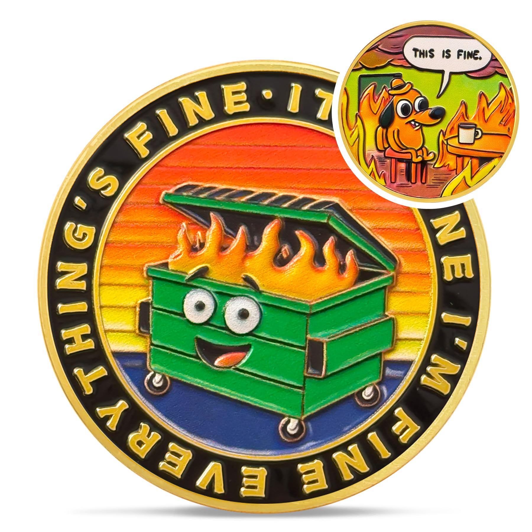 Amazon.com: Colorful Dumpster Fire Challenge Coin - This is Fine Mini ...