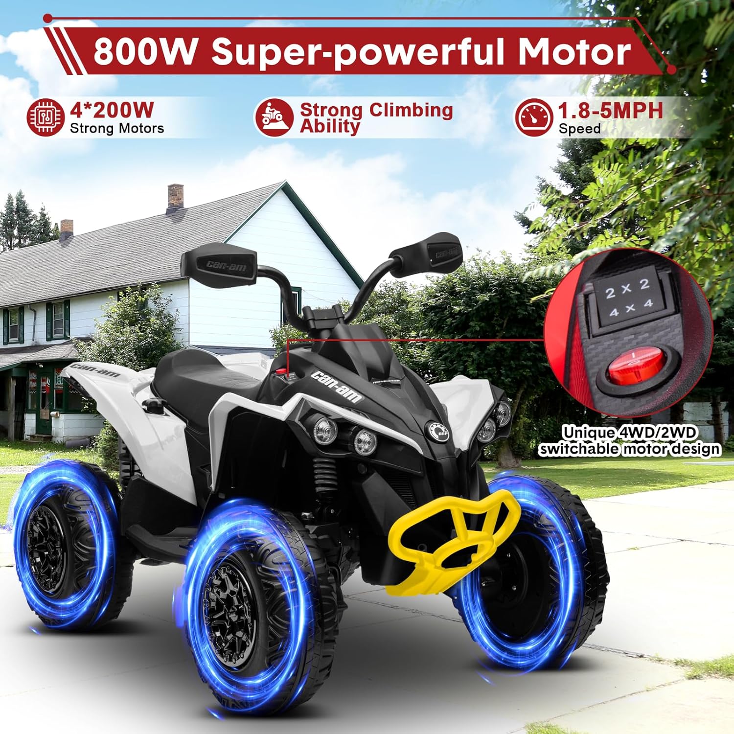 JOYRACER Bom-bardier 24V 4WD Kids ATV, con licencia BRP Can-am 4 ruedas con 2 plazas, motor ...