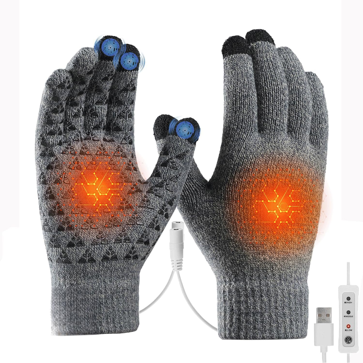 USB Heated Gloves for Men Women, Winter Touchscreen Knit Gloves with ...
