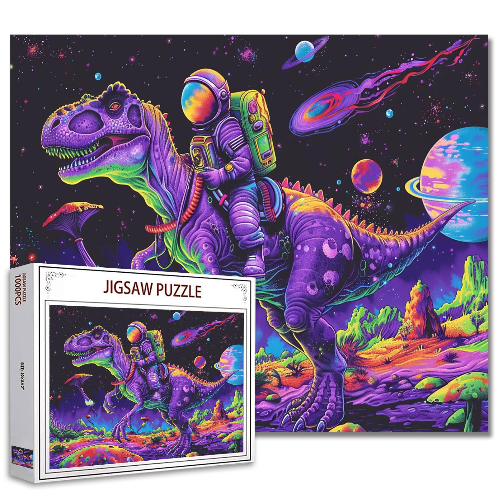Amazon.com: Astronaut Rides Dinosaur Jigsaw Puzzles for Adults 1000 Pieces Outer Space Jigsaw ...
