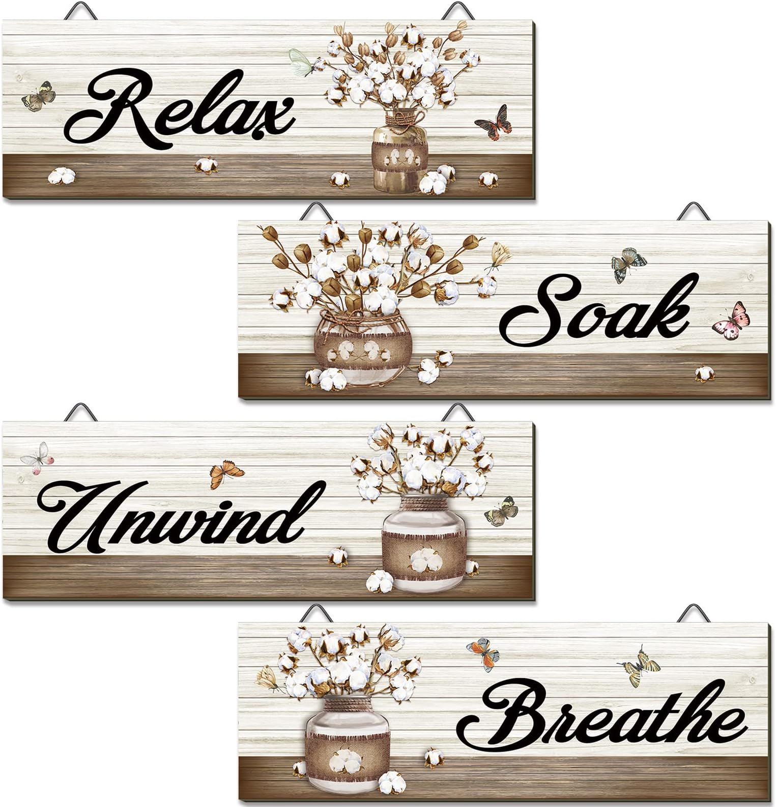 Amazon.com : 4 Pcs Wooden Bathroom Wall Decor Sign, Relax Soak Unwind ...