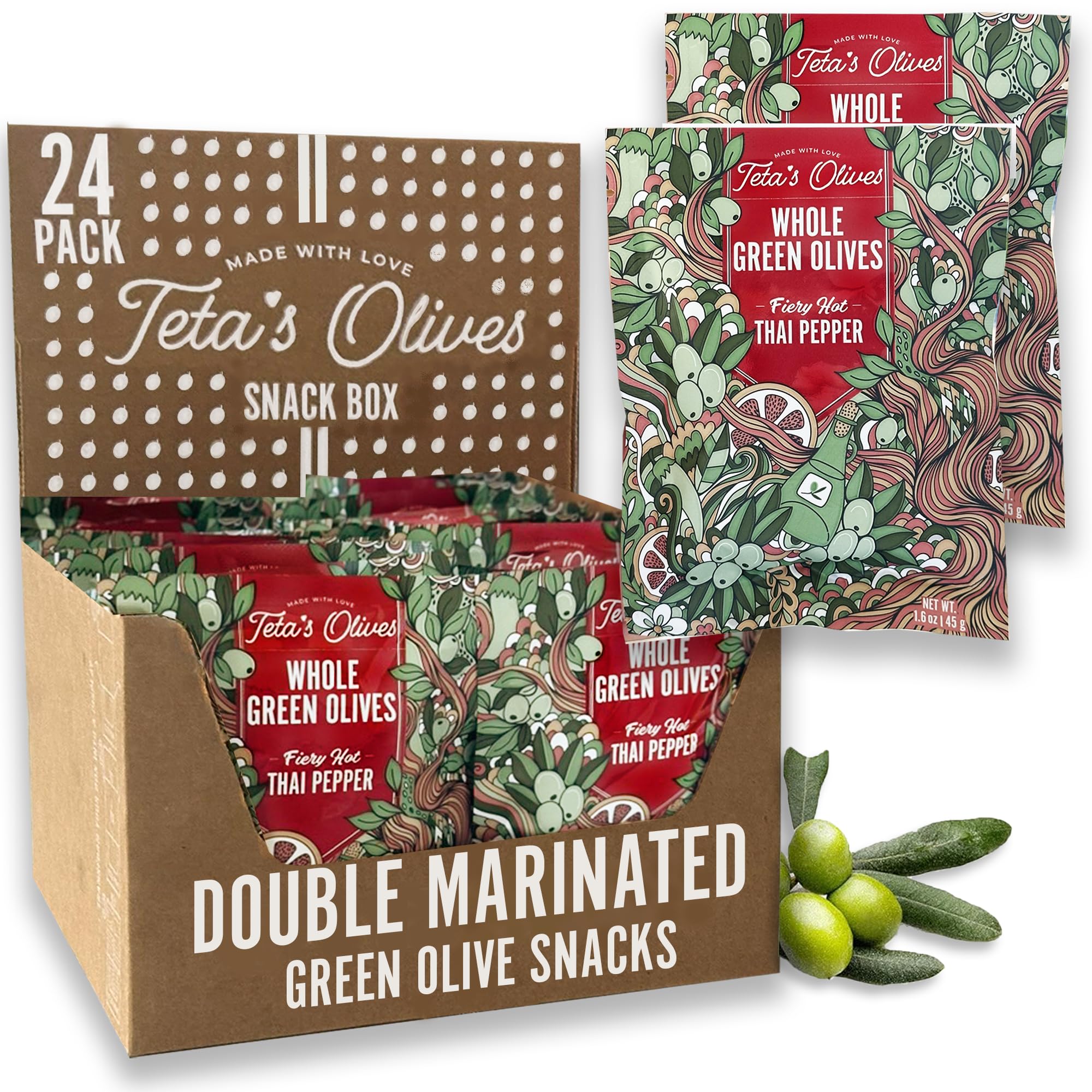 Amazon.com : Teta's Double Marinated Green Olive Snacks | Thai Pepper ...