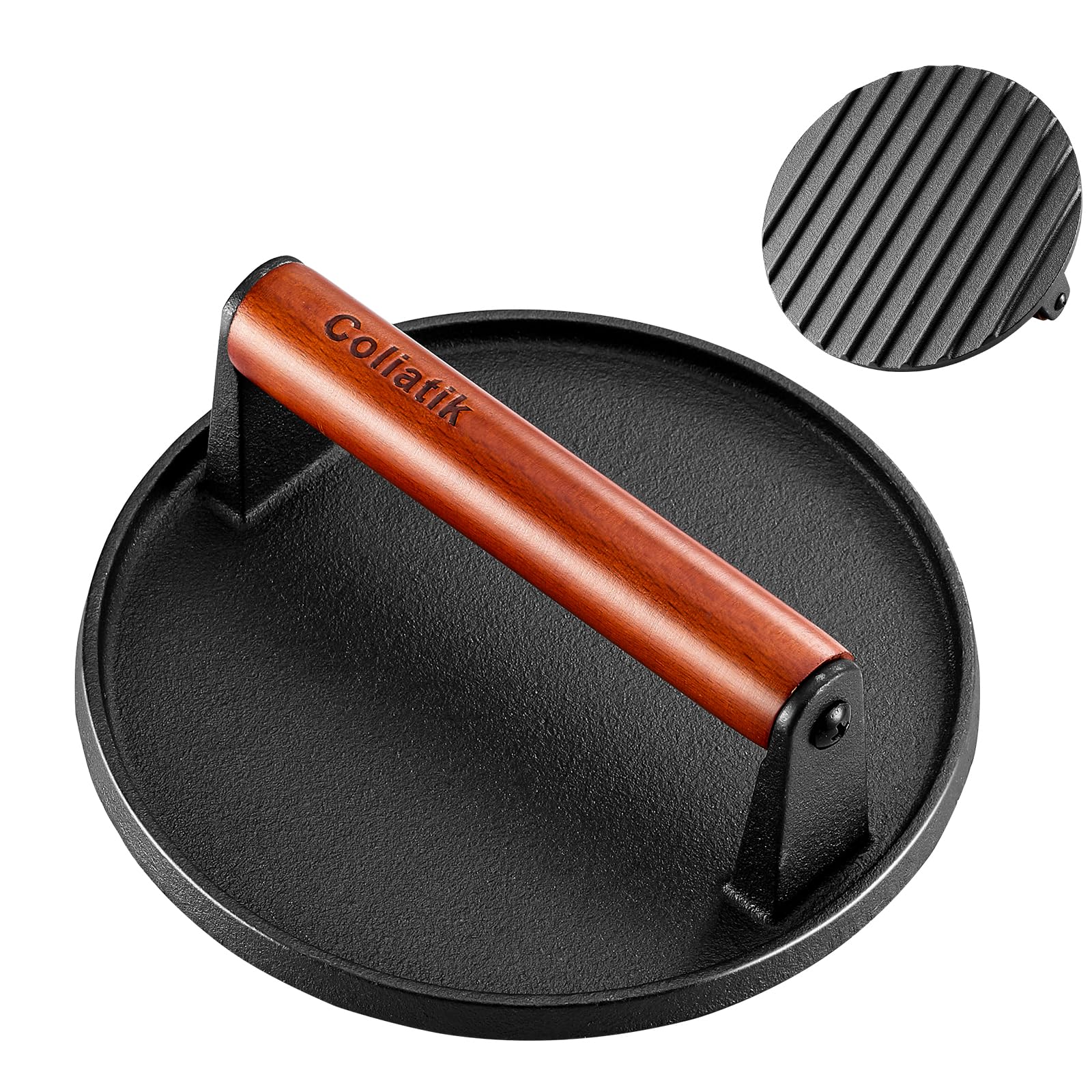 Amazon.com: Coliatik Burger Press 7.08" Round，Heavy-Duty Cast Iron Kit ...