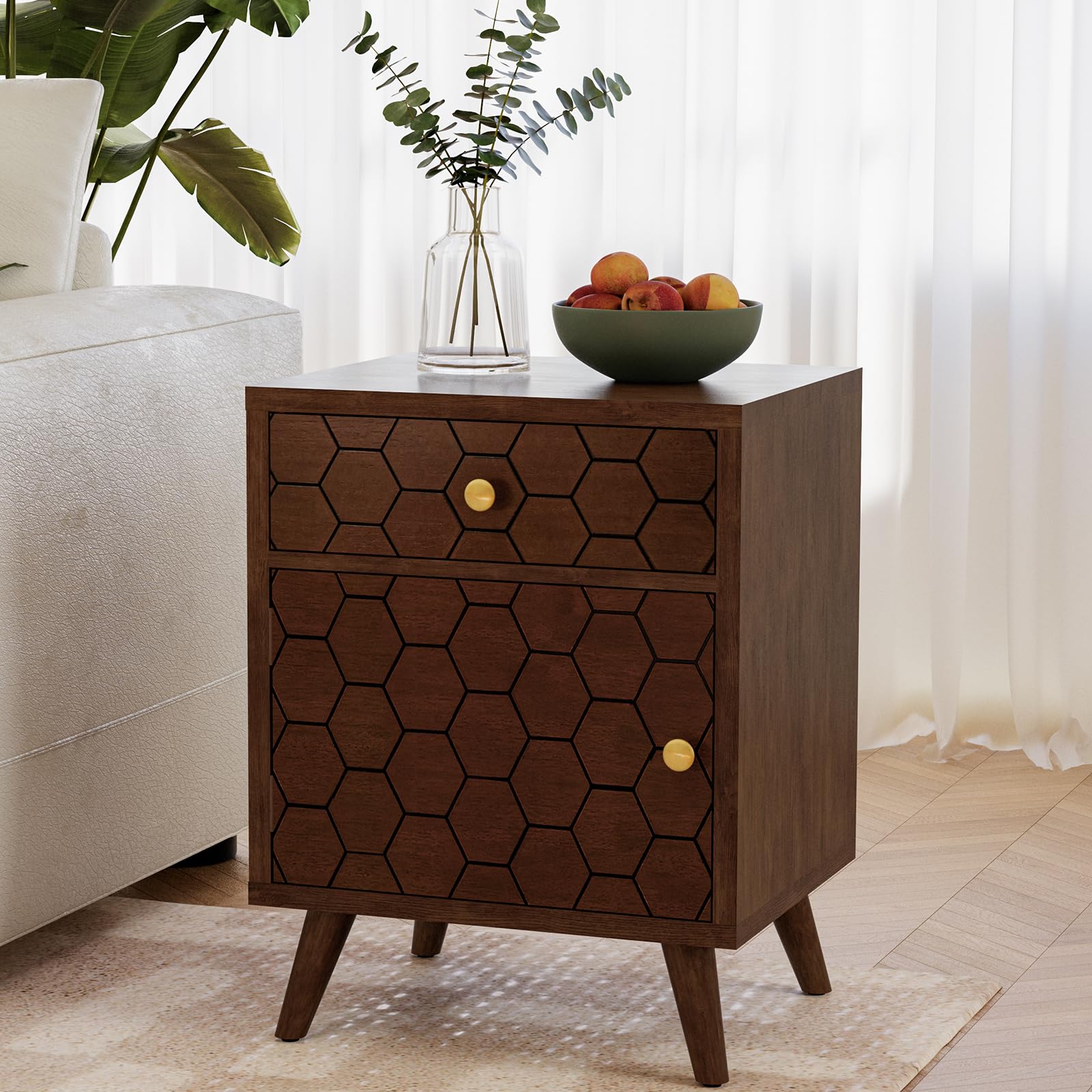 Amazon.com: HOMPUS Modern End Table w Honeycomb Pattern, Nightstand w ...