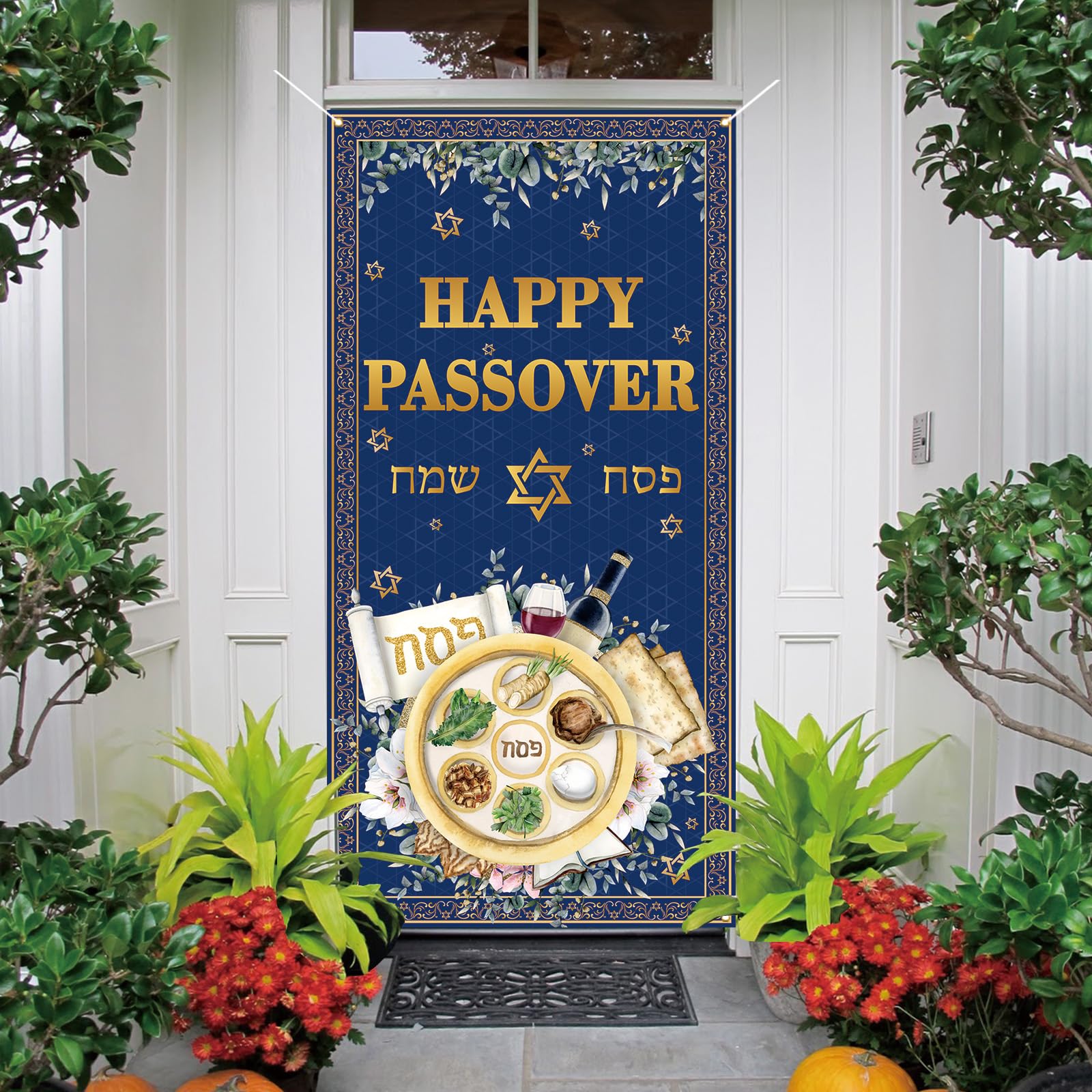 Snapklik.com : Blue Happy Passover Door Cover Passover Photo Backdrop ...