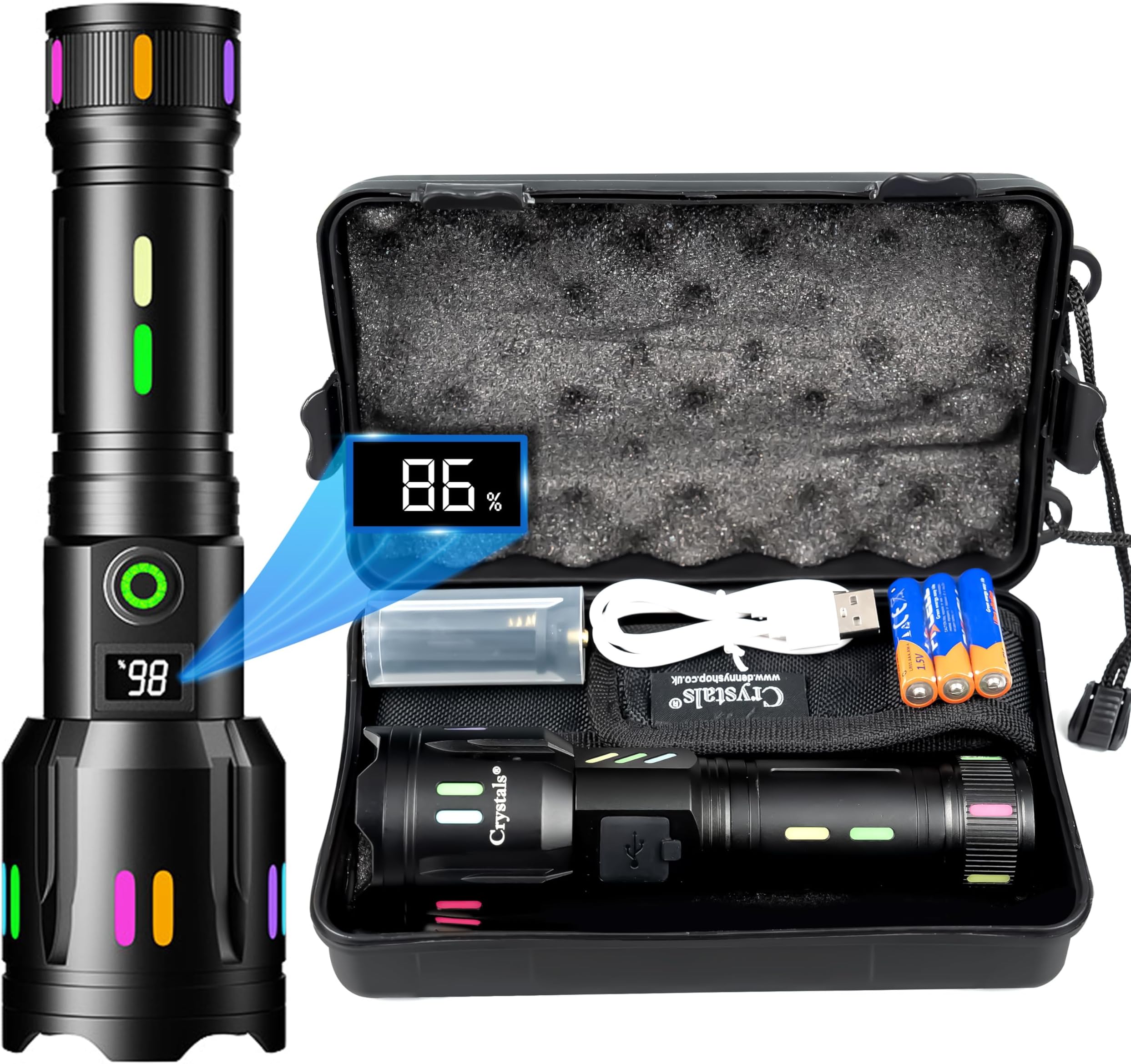 Crystals LED Rechargeable Torch, 500000 Lumens Bright Tactical ...