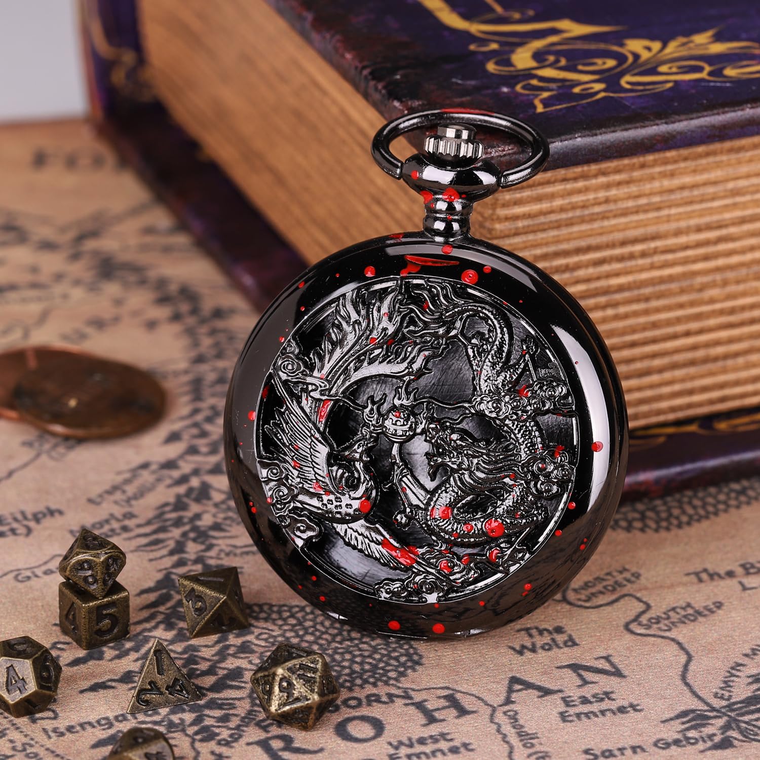 SSZEFUT Mini DND Dice Set Pocket Watch with Chain Shell 7PCS Polyhedral ...