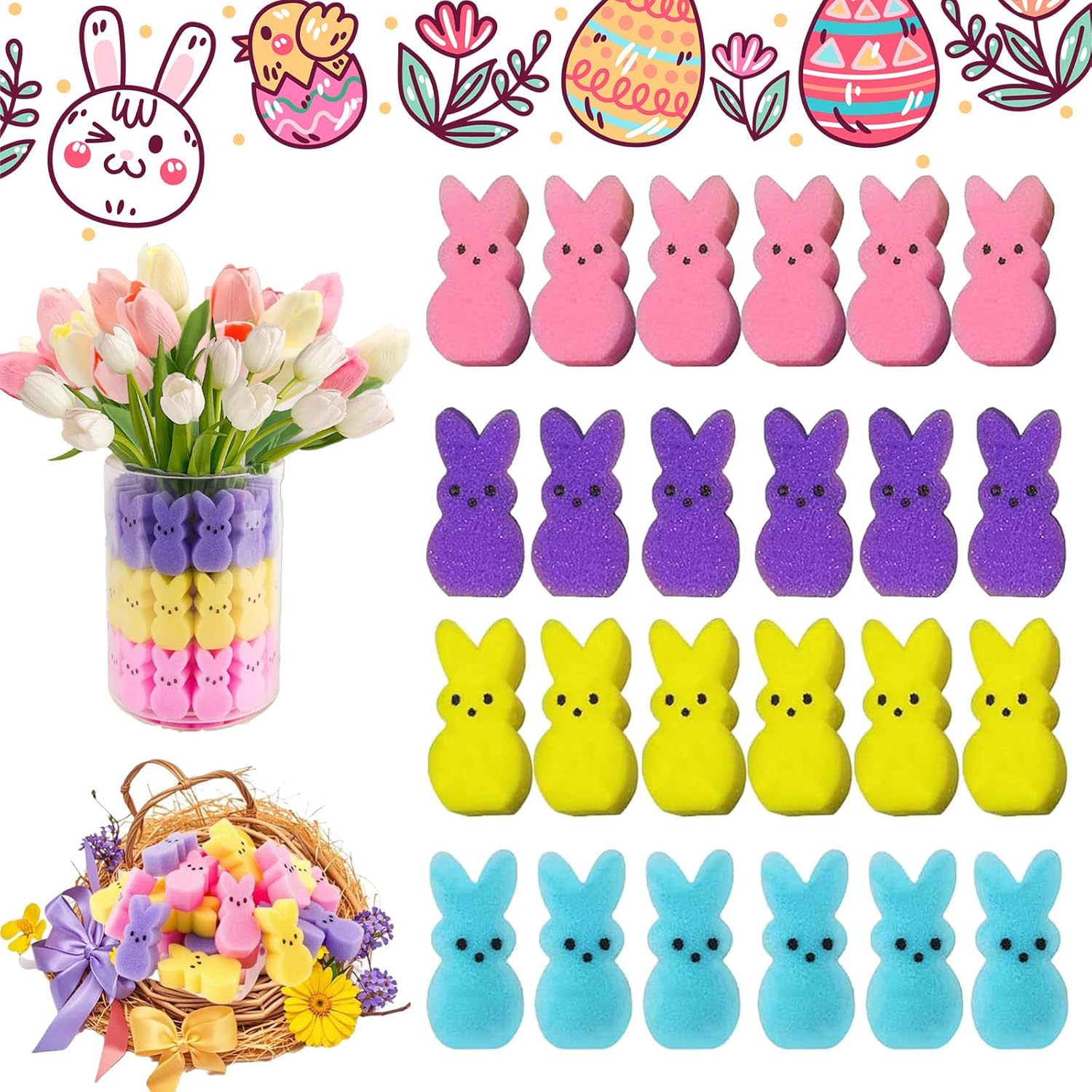 Amazon.com: 60Pcs Easter Peep Sponges, Sponge Easter Peeps, Sponge Peeps, Easter Sponge Bunnies ...