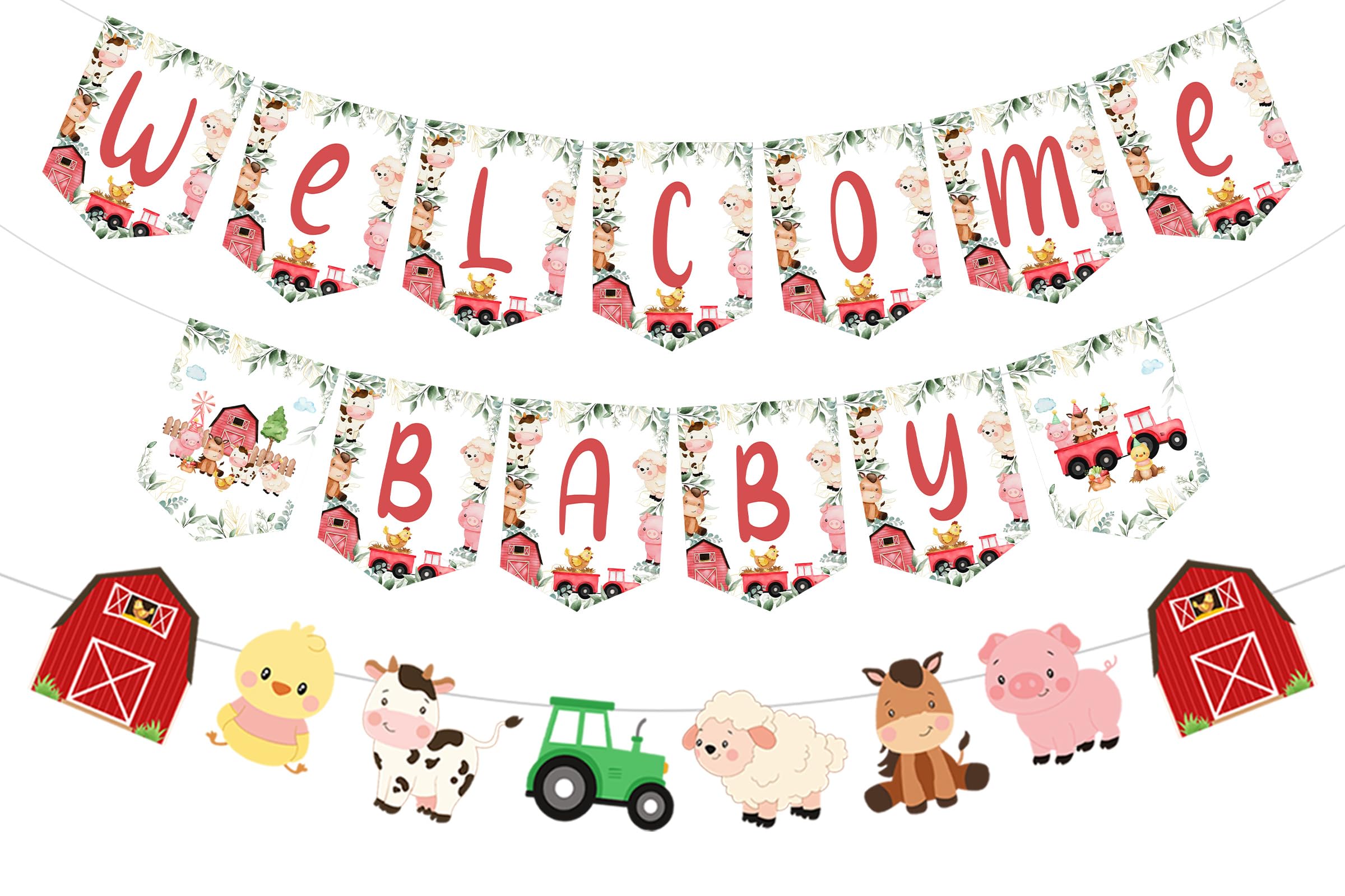 Amazon.com: Farm Animal Baby Shower Banner, Red and Blue Welcome Baby ...
