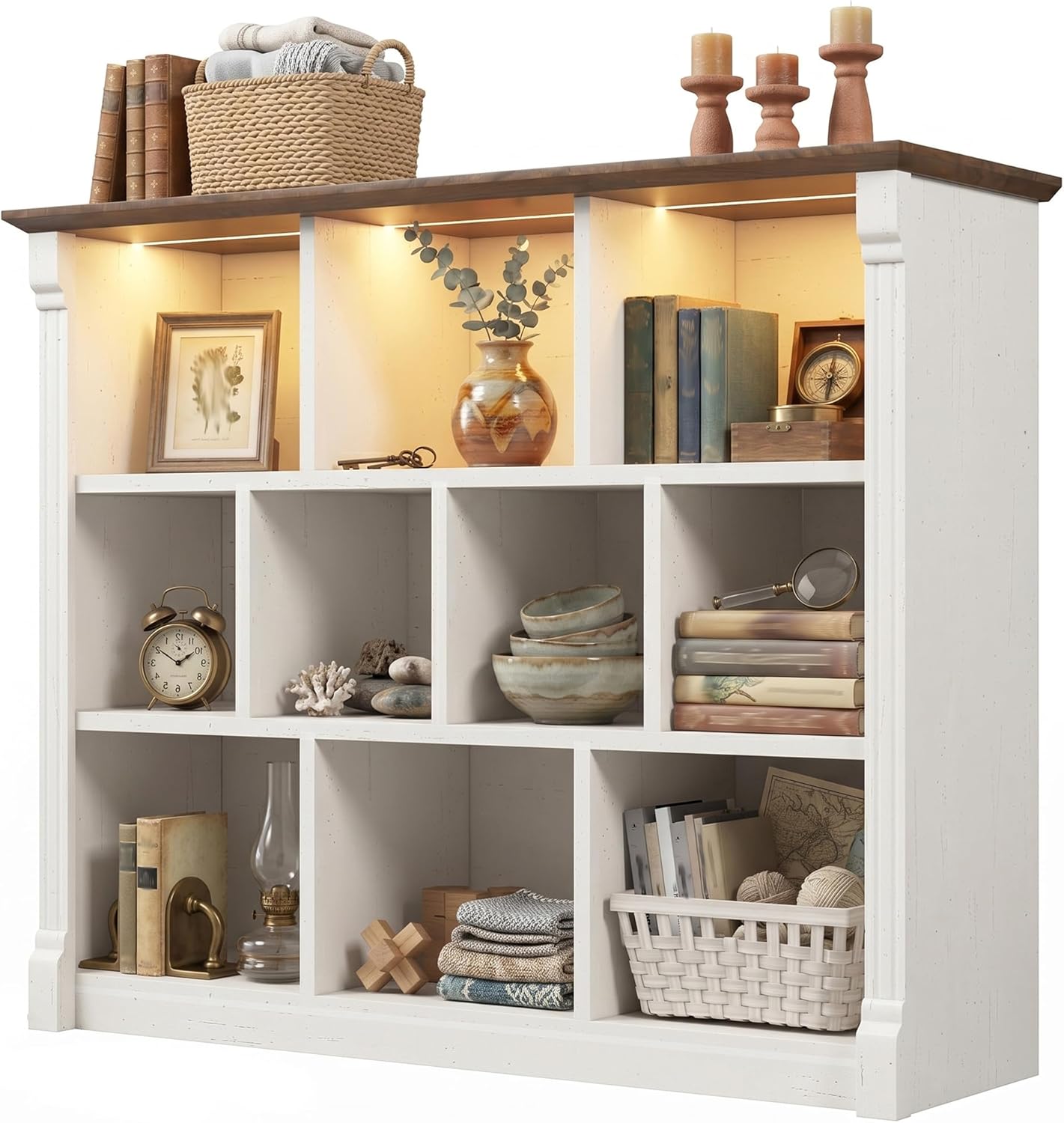 Amazon.com: EnHomee 10 Cube Storage Organizer, Bookshelf with LED Light ...