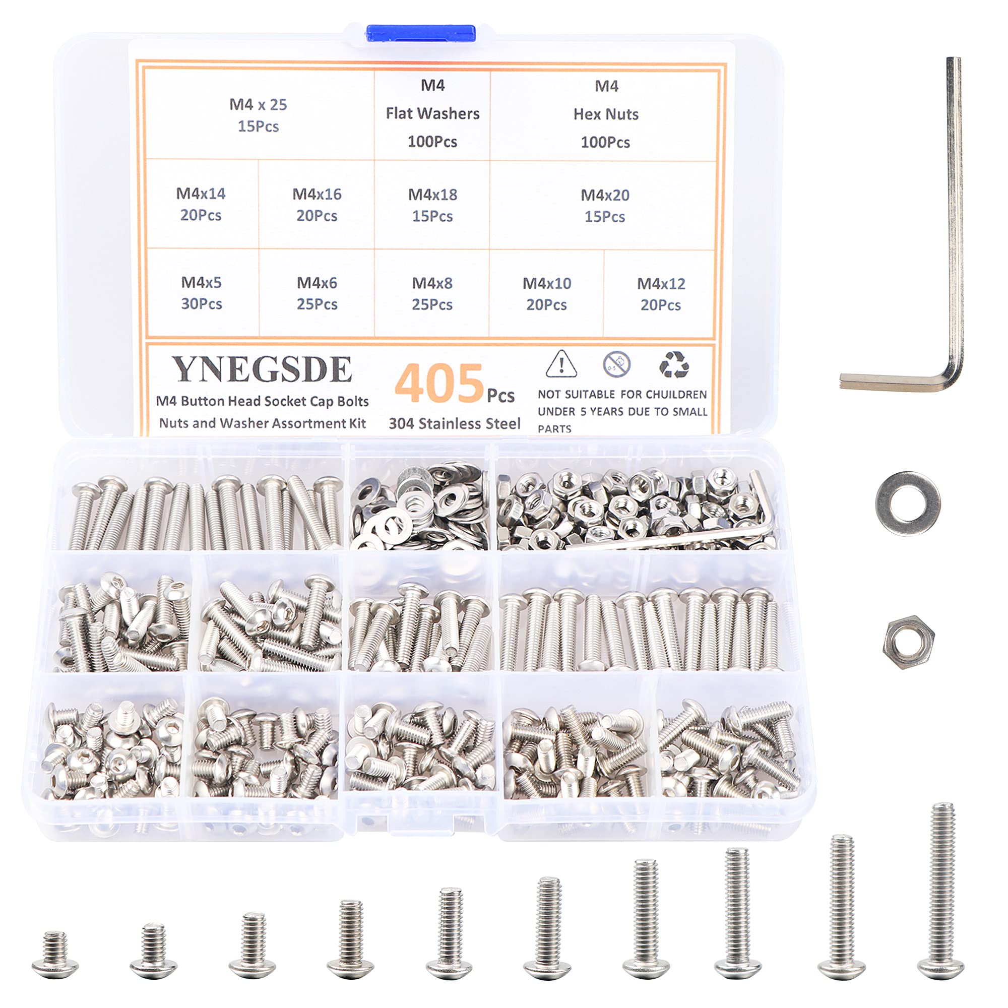 Amazon.com: 405Pcs Machine Screw Assortment Kit M4x5/ 6/8/ 10/12/ 14/16 ...