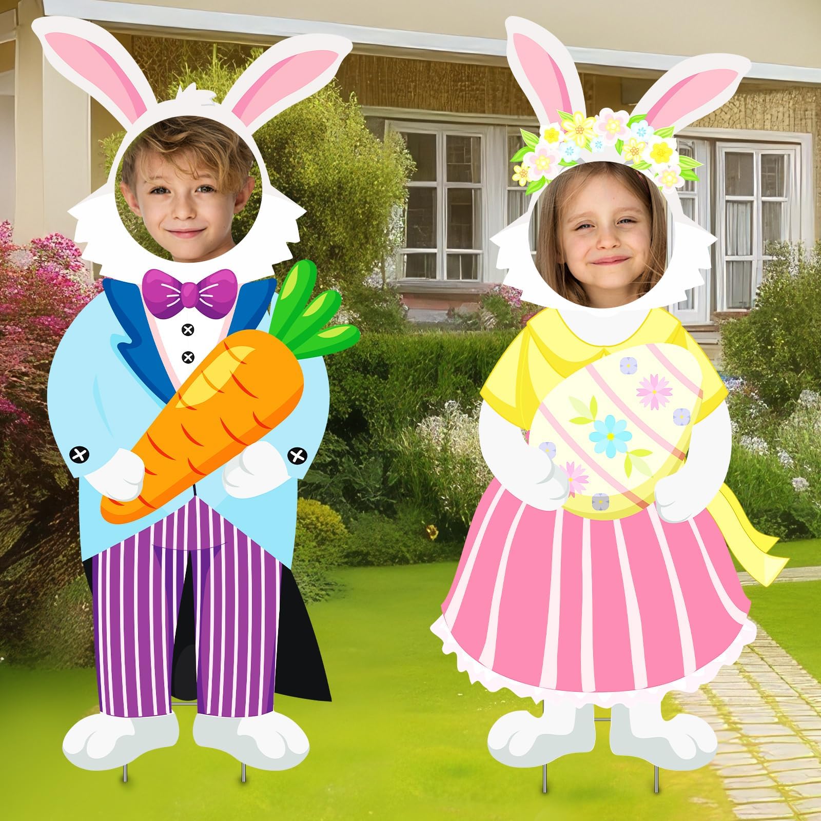 Amazon.com : Easter Bunny Yard Sign Easter Face Yard Stakes Large Bunny ...