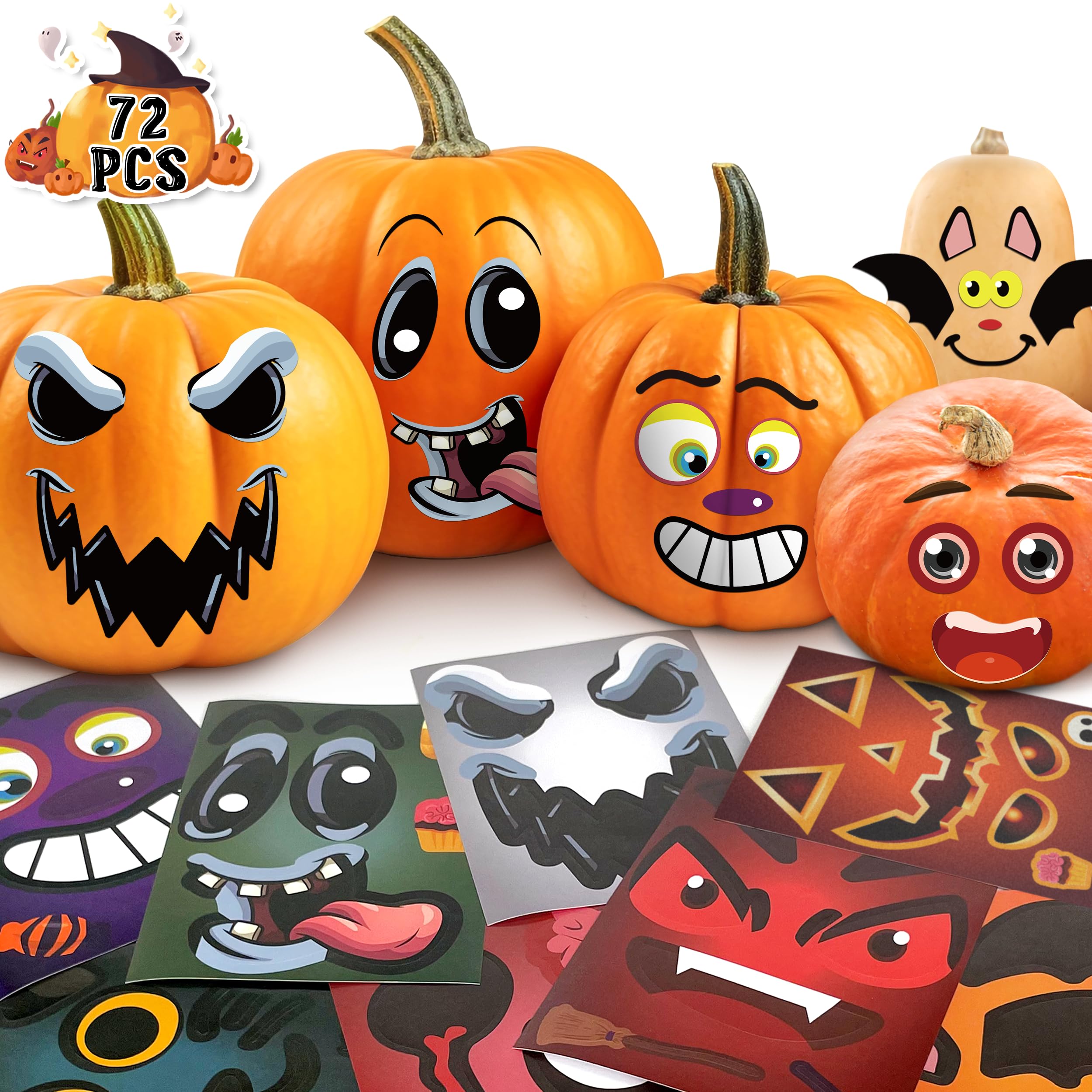 Amazon.com: LINAYE 72 PCS Halloween Pumpkin Face Stickers for Kids ...