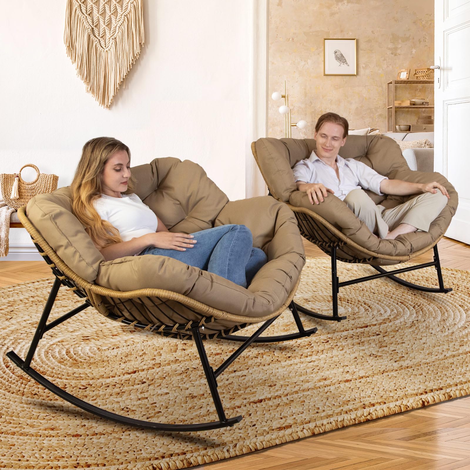Amazon.com: NICESOUL® Indoor Outdoor Rocking Papasan Chair Set of 2 ...