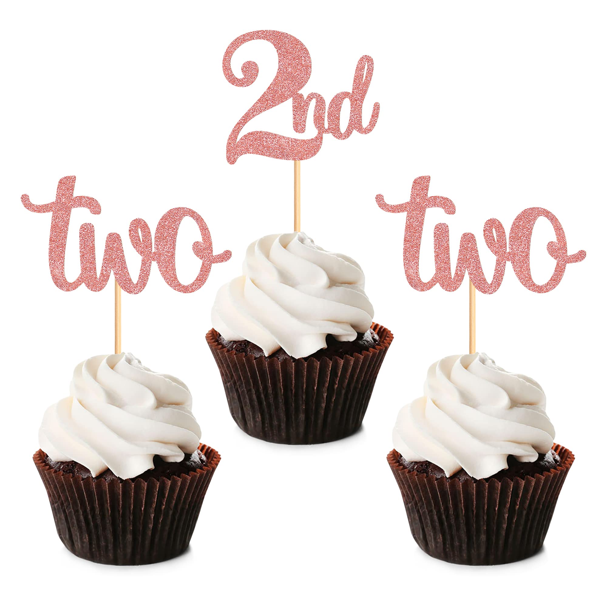 Blumomon 24Pcs Two Cupcake Toppers Glitter 2nd Birthday Cupcake Picks ...
