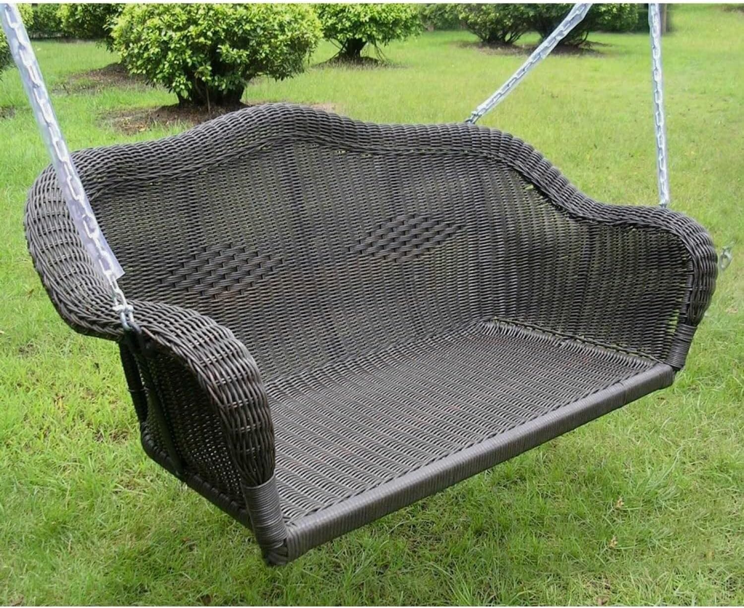Amazon.com : Pemberly Row Resin Wicker Porch Swing in Black : Patio ...