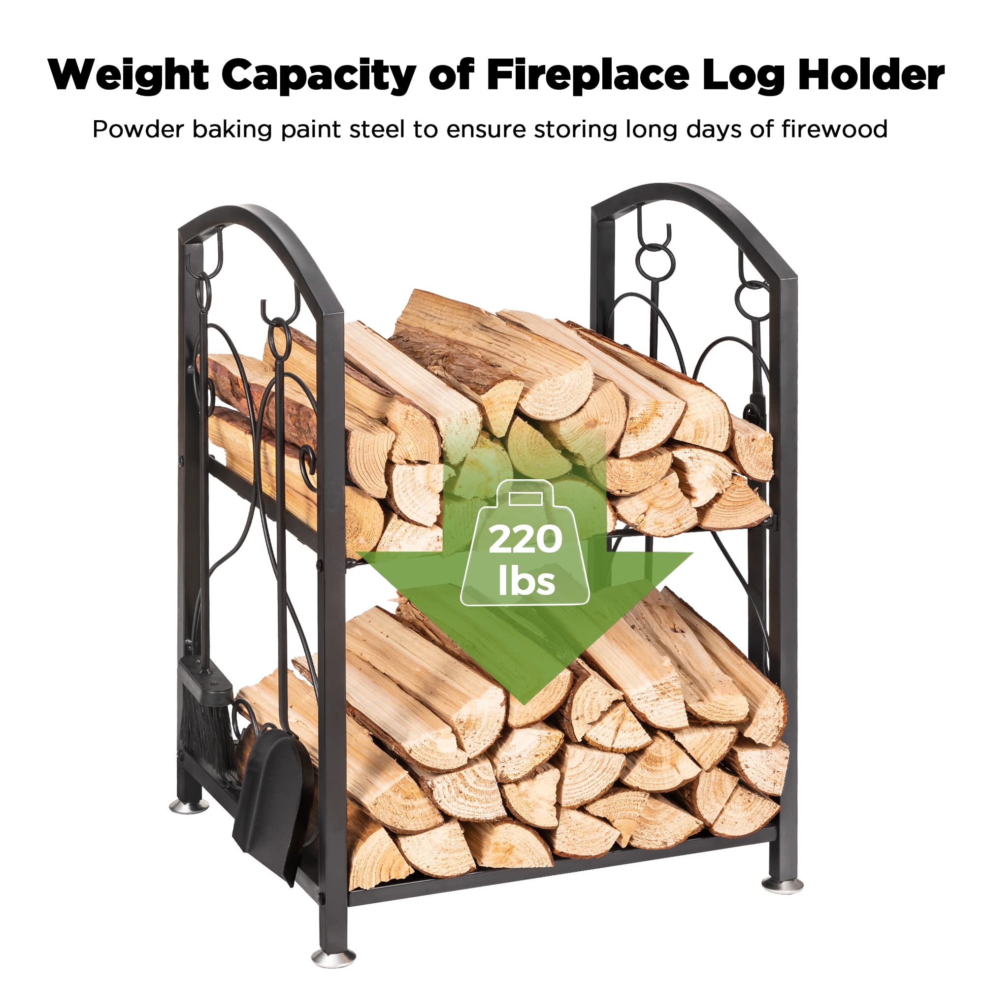 Snapklik.com : Firewood Rack Indoor, 5-Piece Fireplace Tools Set 28 ...