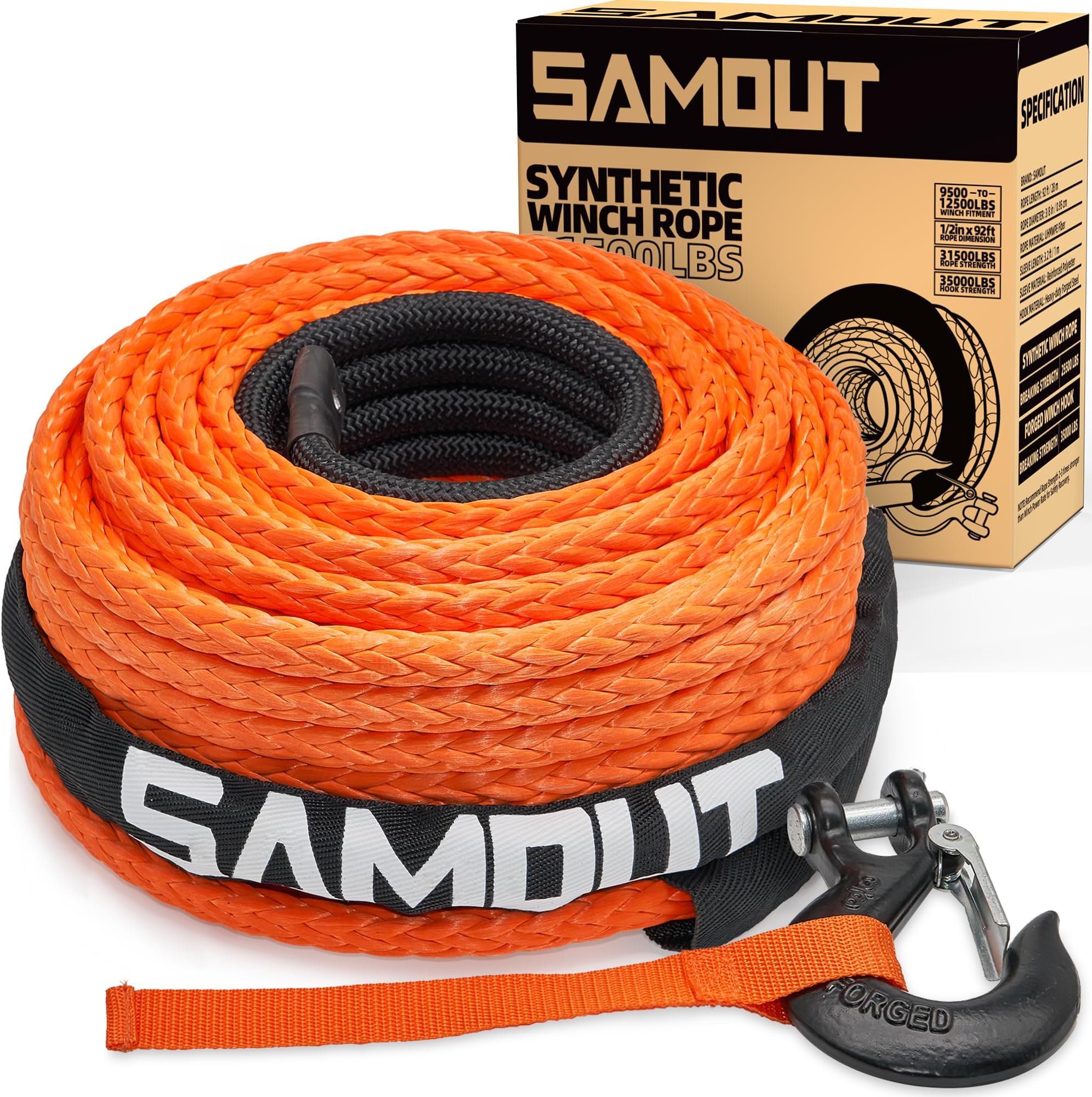 Amazon.com: ALL-TOP Synthetic Winch Rope Kit, 1/2in x 92ft, 31500Lbs ...
