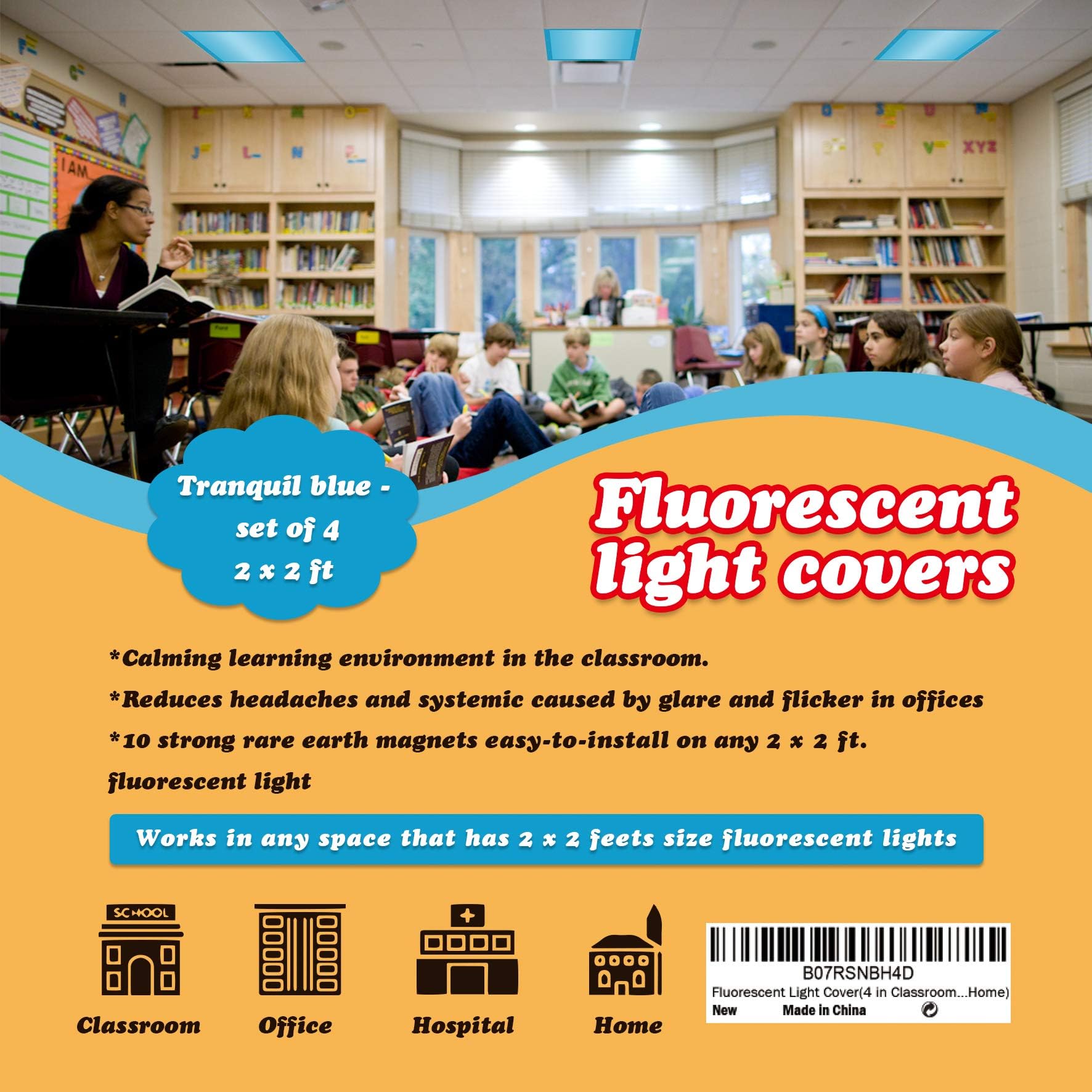 Amazon.com: Fluorescent Light Cover 4' x 2' feet (4 Pack; Tranquil Blue ...