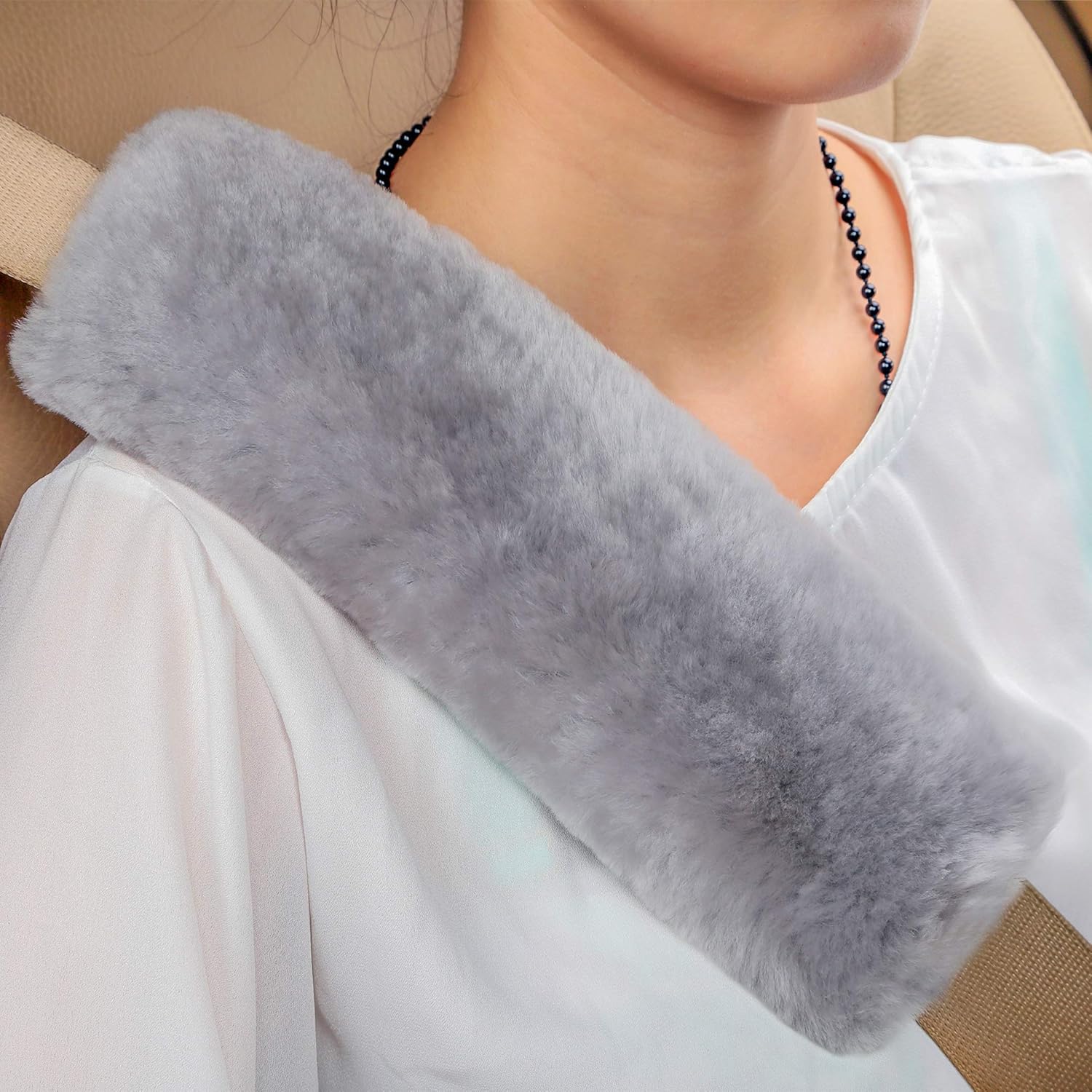 ROYAGO Soft Genuine Sheepskin Wool Auto Seat Belt Cover Seatbelt ...