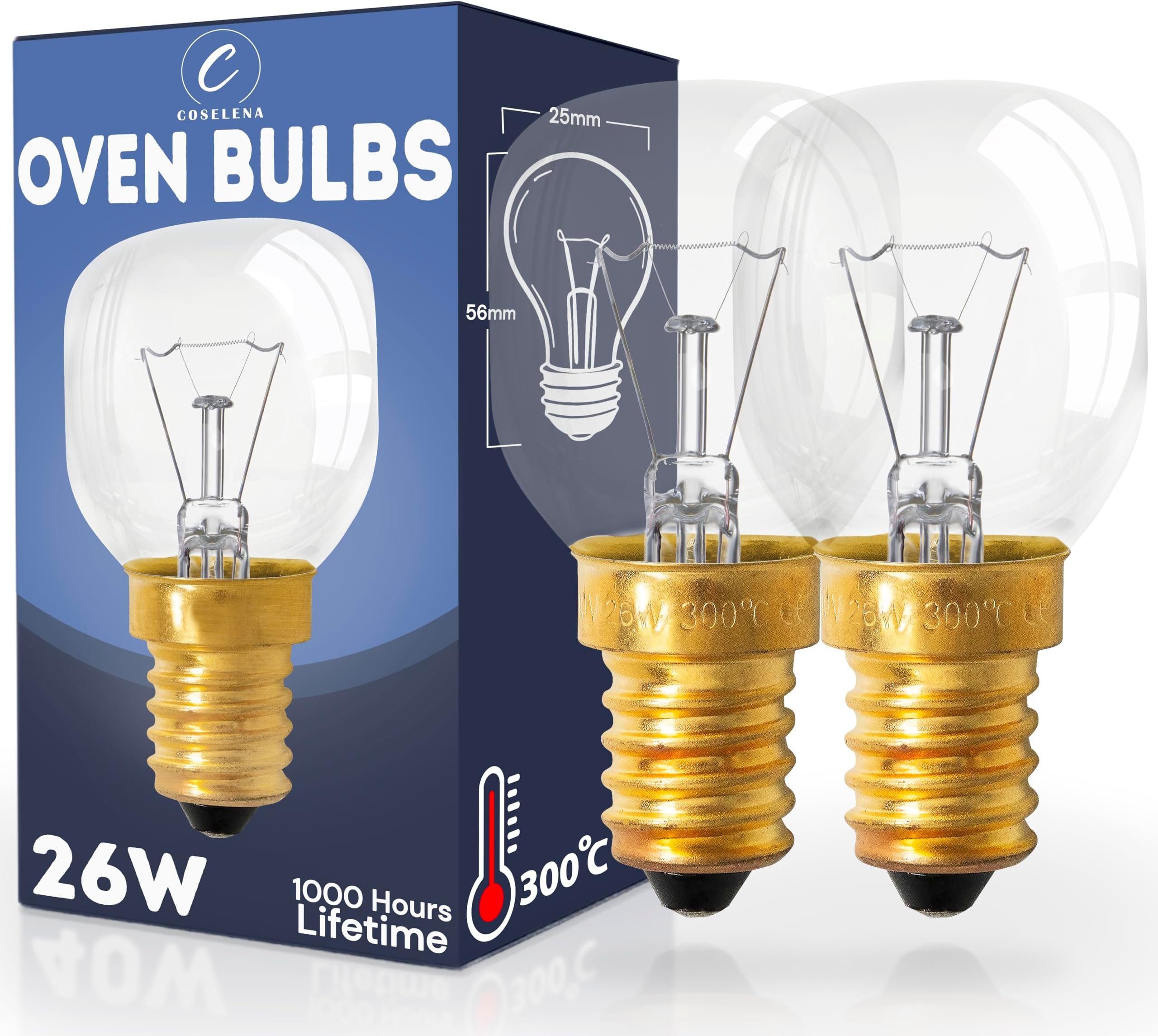 Coselena 26W Pygmy Oven Bulb – Pack of 2 SES E14 Small Edison Screw ...