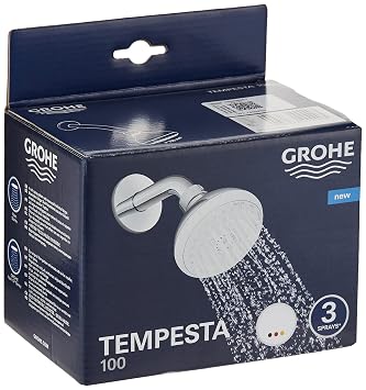 GROHE Tempesta 100 Head Shower Set 3 Sprays, Chrome, 26088001 : Amazon ...