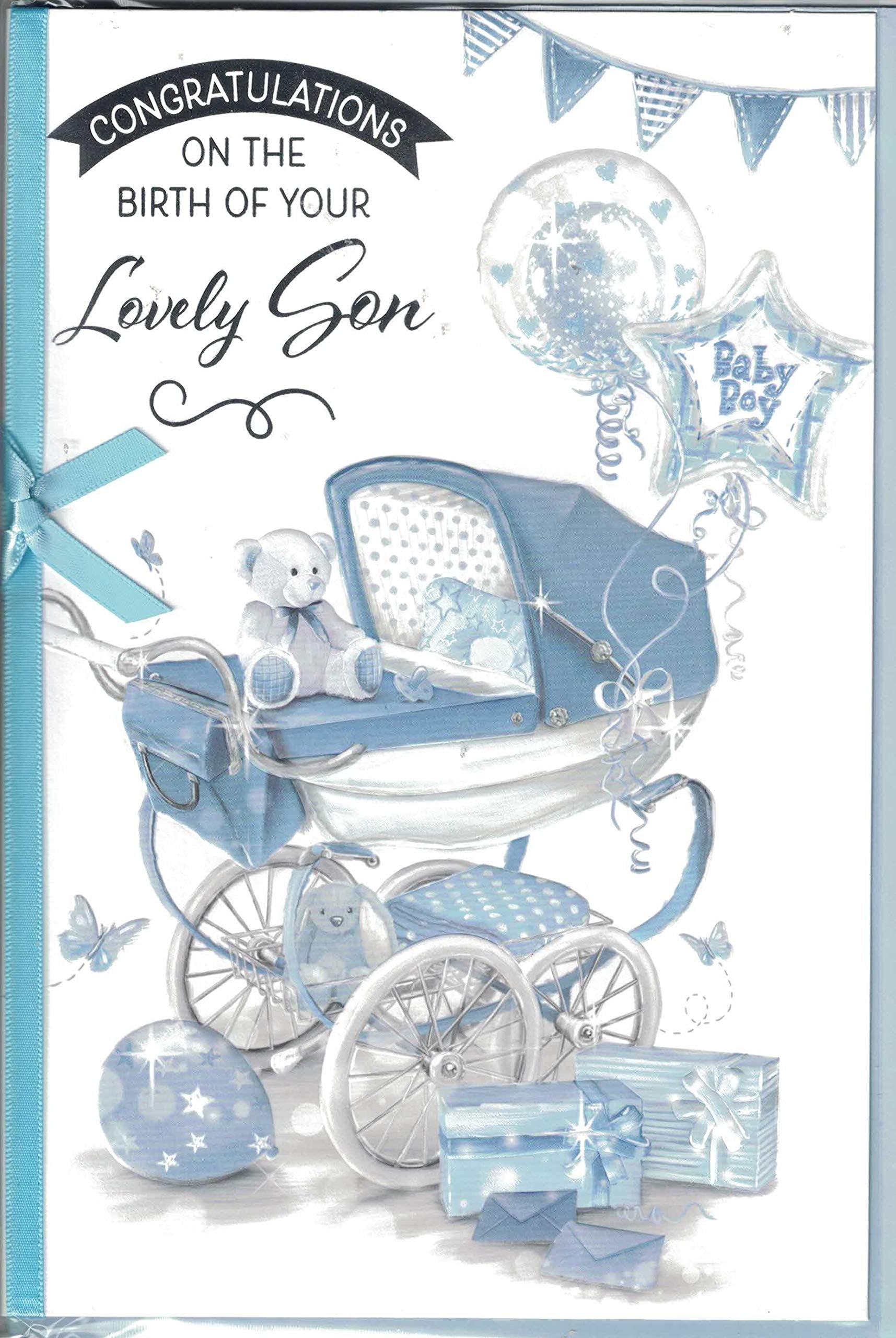 Grehge ICG New Baby Boy Congratulations Card - Born in 2023 - Blue ...