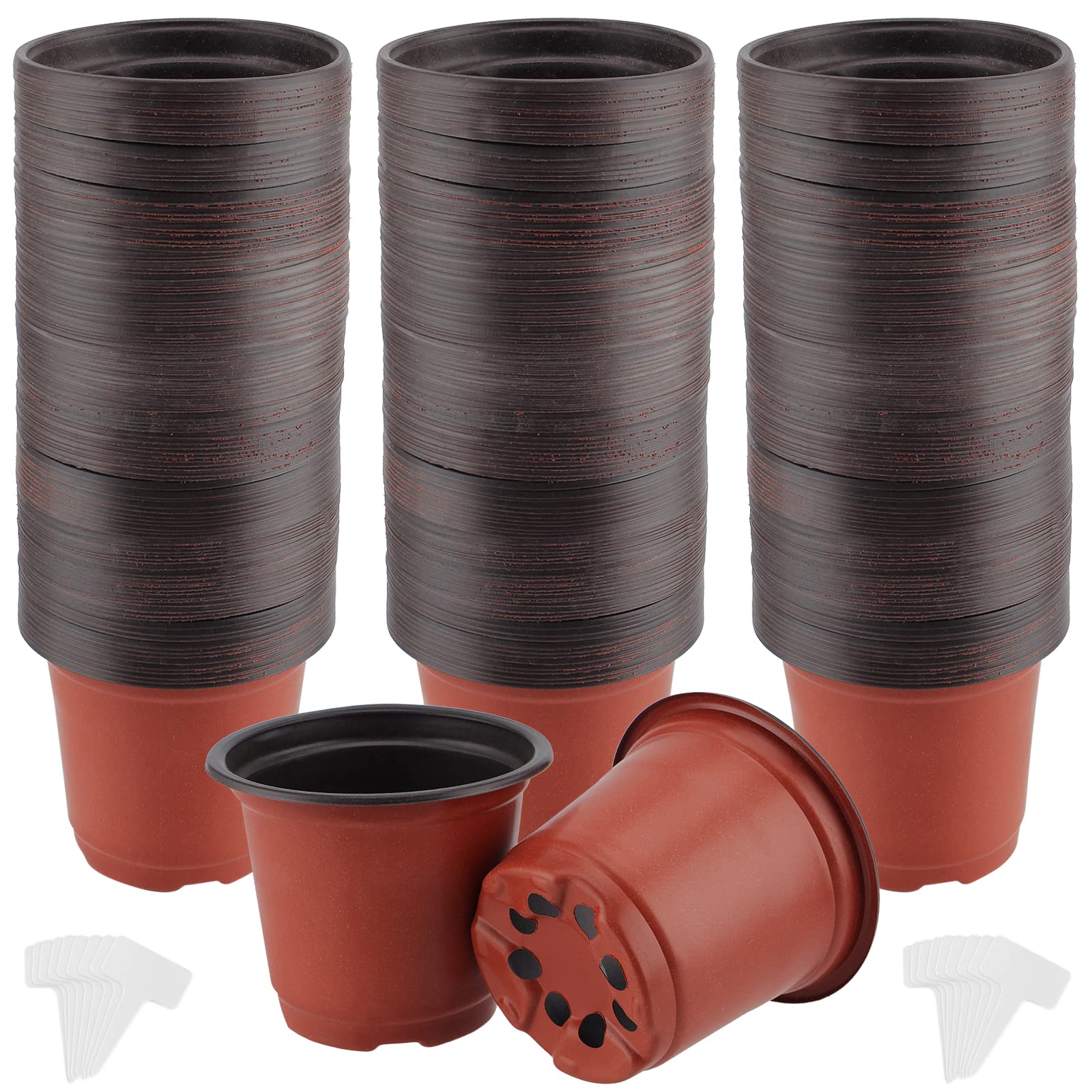SINJEUN 200 Pack 10cm Plastic Plant Flower Pots, Flexible Small Nursery ...