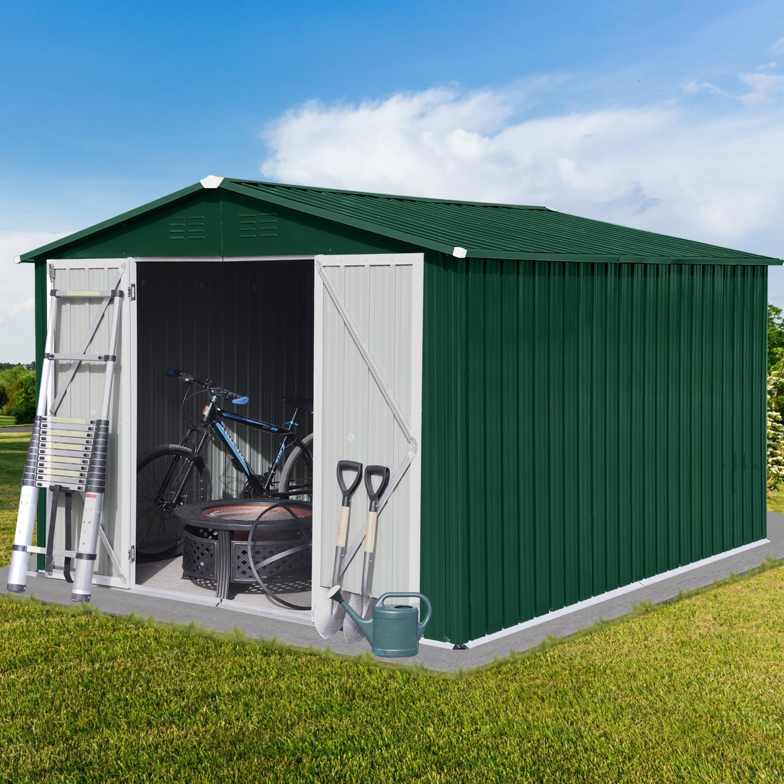 Amazon.com : DWVO 10x10ft Metal Outdoor Storage Shed with Window ...