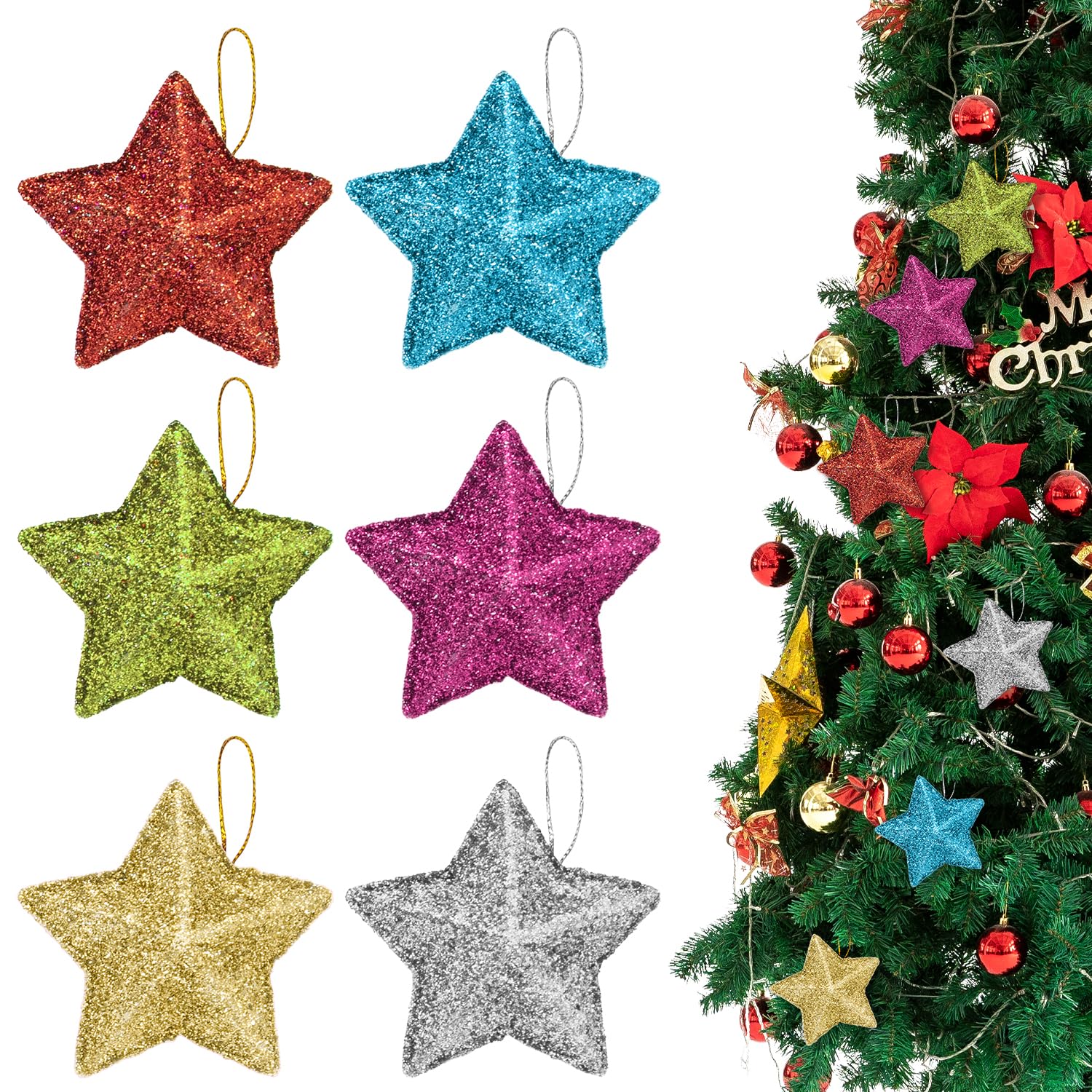 Christmas Star Ornaments Red Glass Star Hanging Decorations