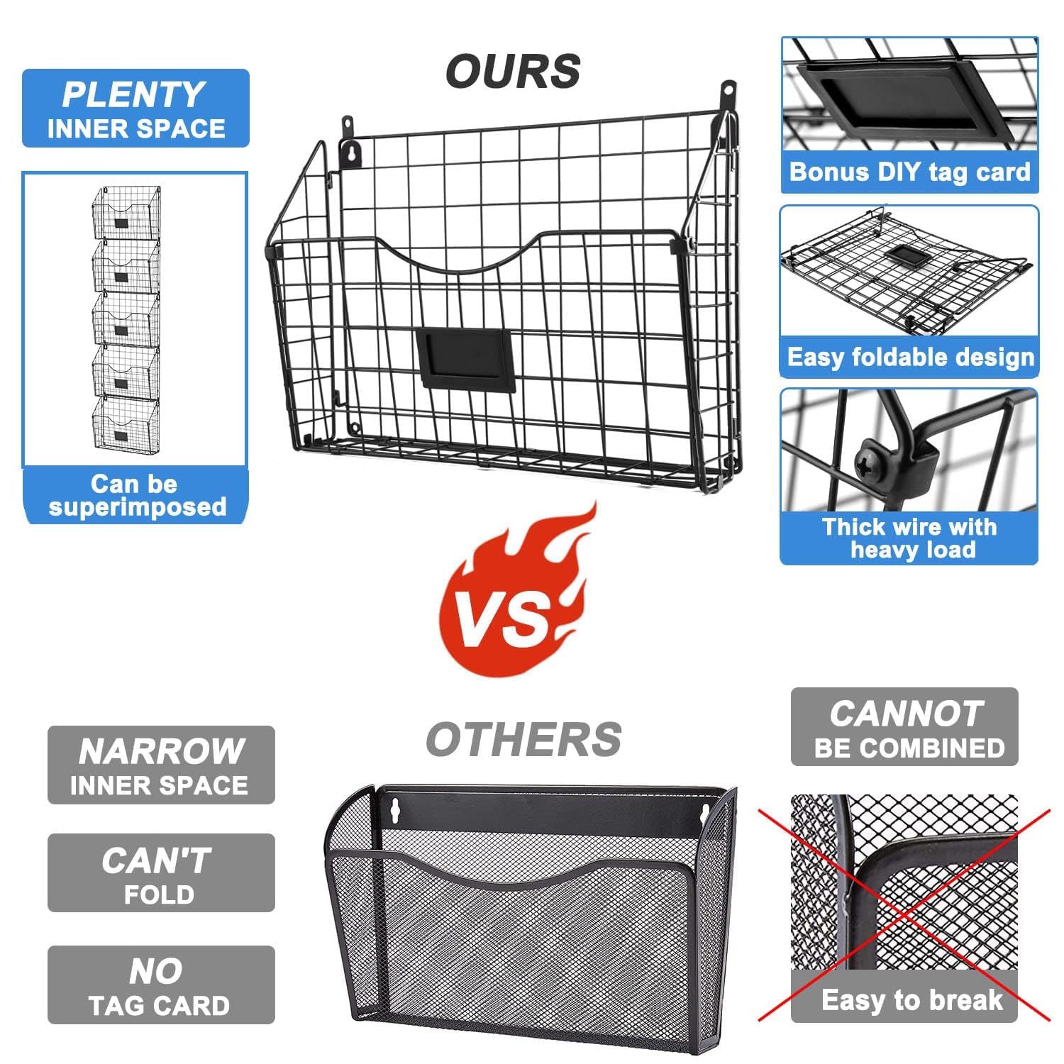 Snapklik.com : 5-Tier Over The Door File Organizer, Stackable Hanging ...