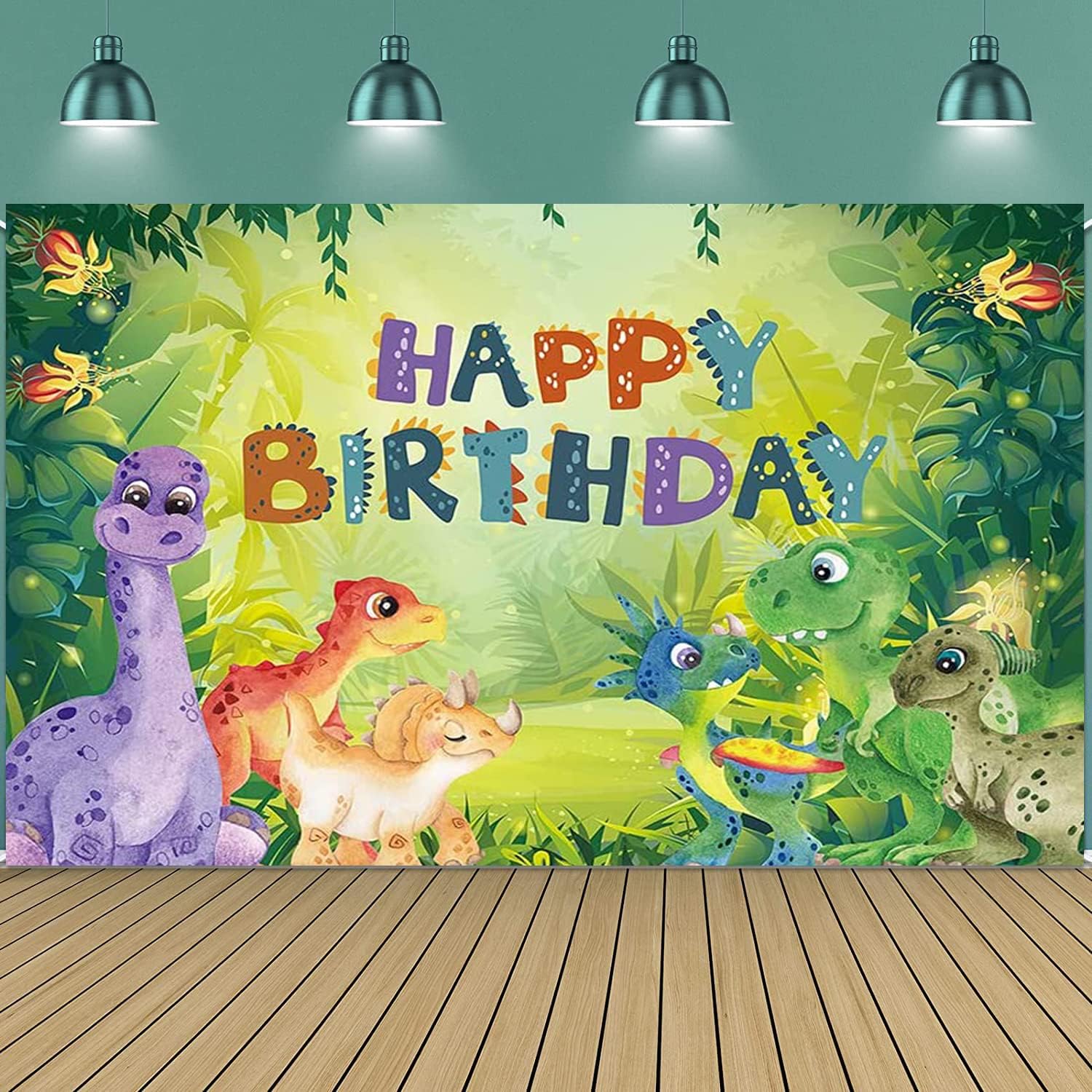 Amazon.com : Dinosaur Happy Birthday Backdrop - Cartoon Watercolor ...