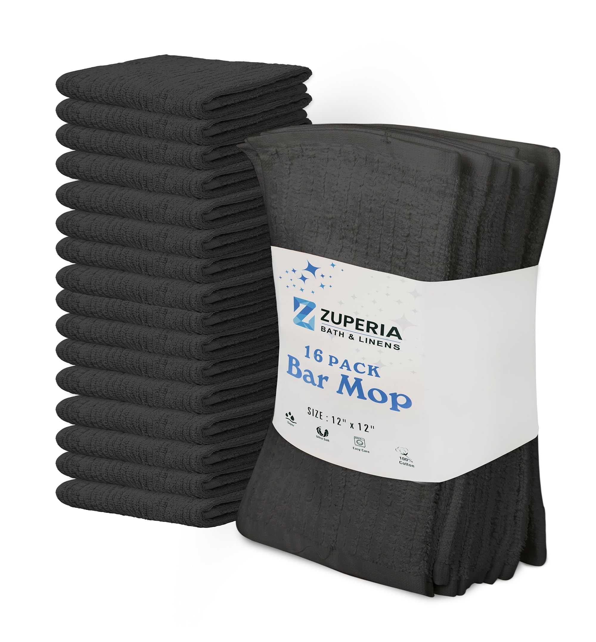Amazon.com: ZUPERIA Premium Bar Mop 16 Pack (12 x 12) - 100% Cotton ...