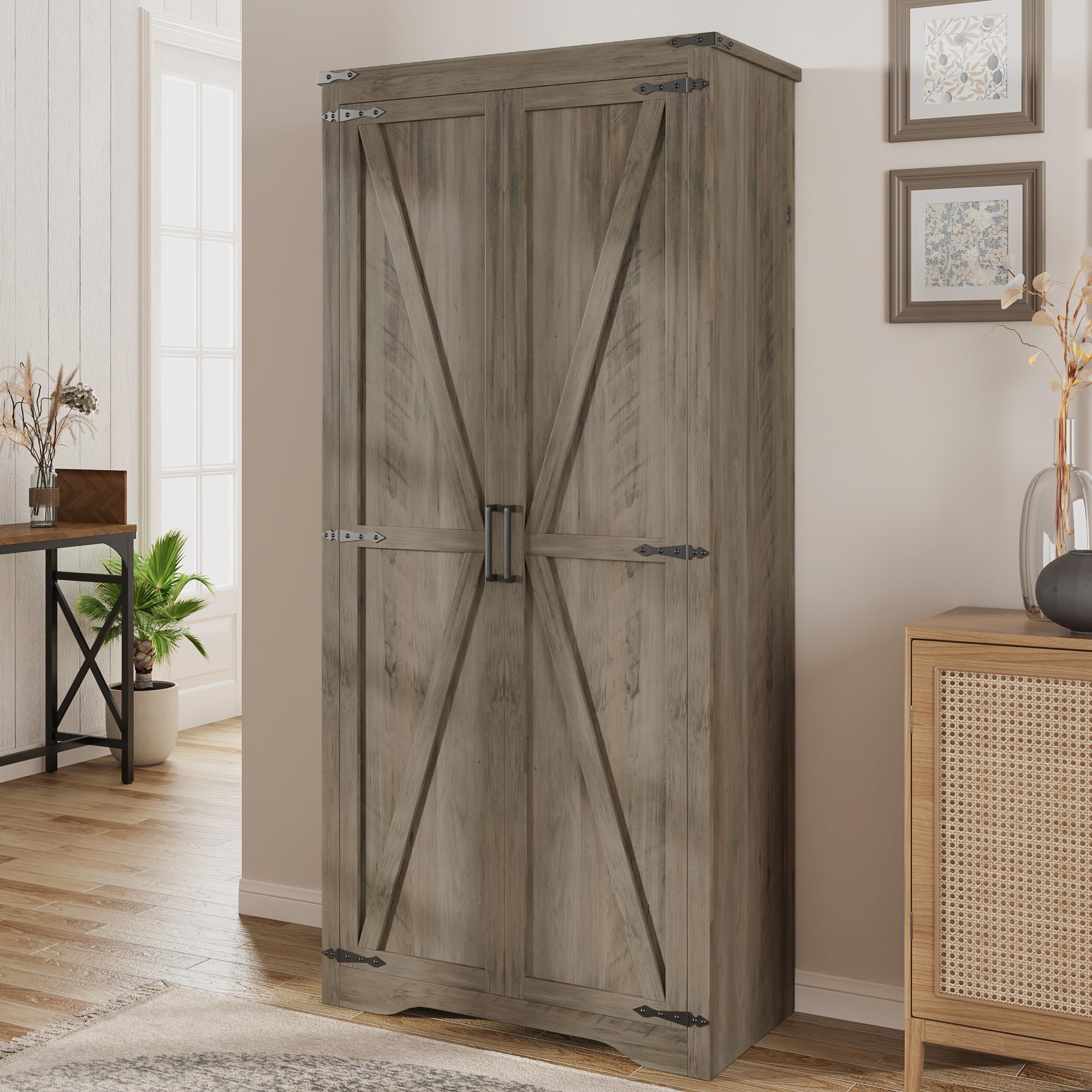 Amazon.com: Befrases Farmhouse Rustic Grey Storage Cabinet with ...