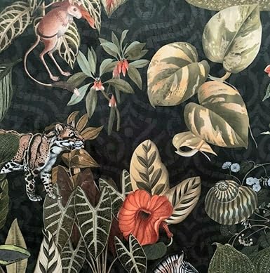Jungle Kingdom Animals Fabric Sold by The Meter Black Velvet Sewing ...