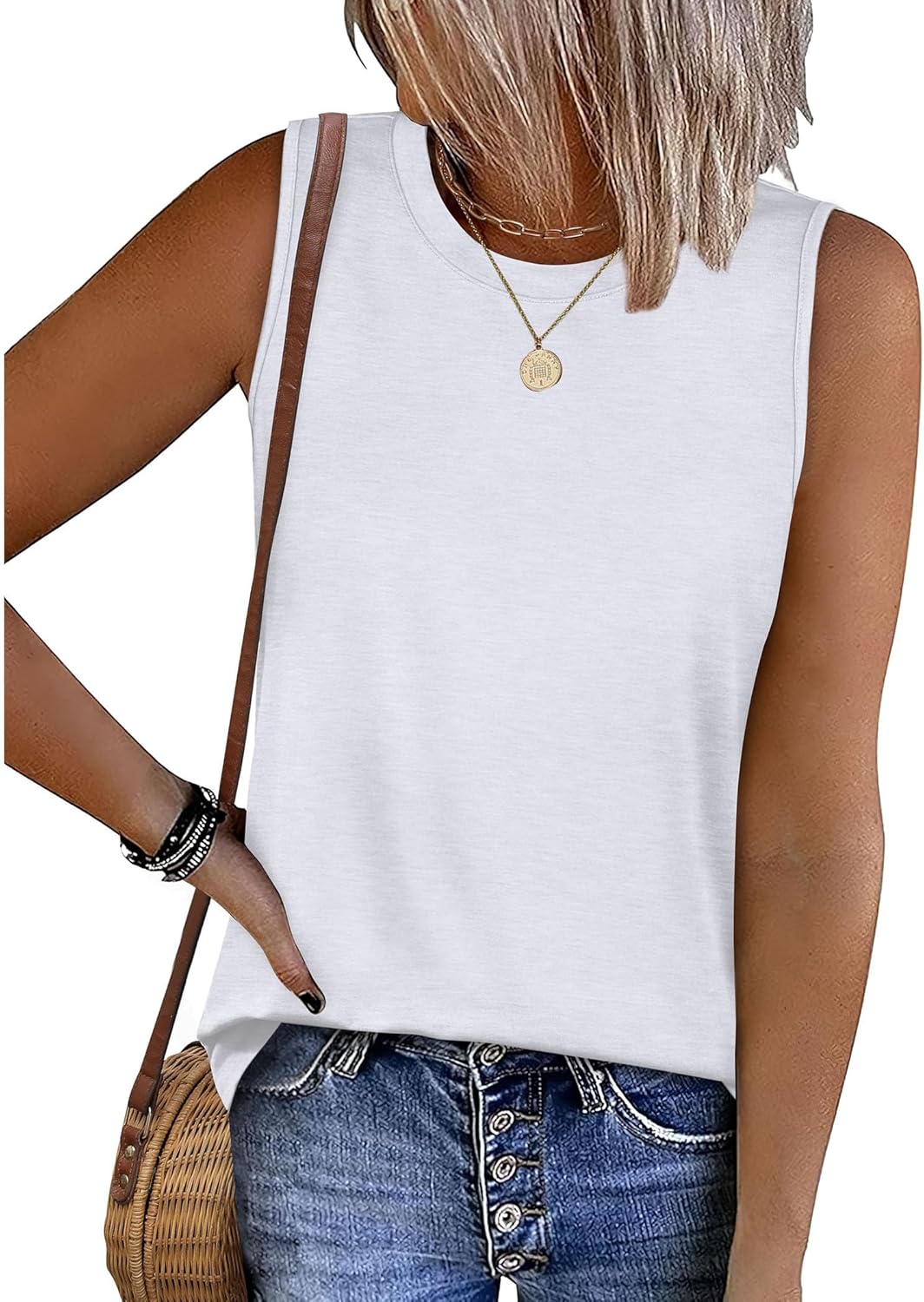 SAMPEEL Womens Tank Tops Loose Casual Summer Tops Crew Neck Basic ...