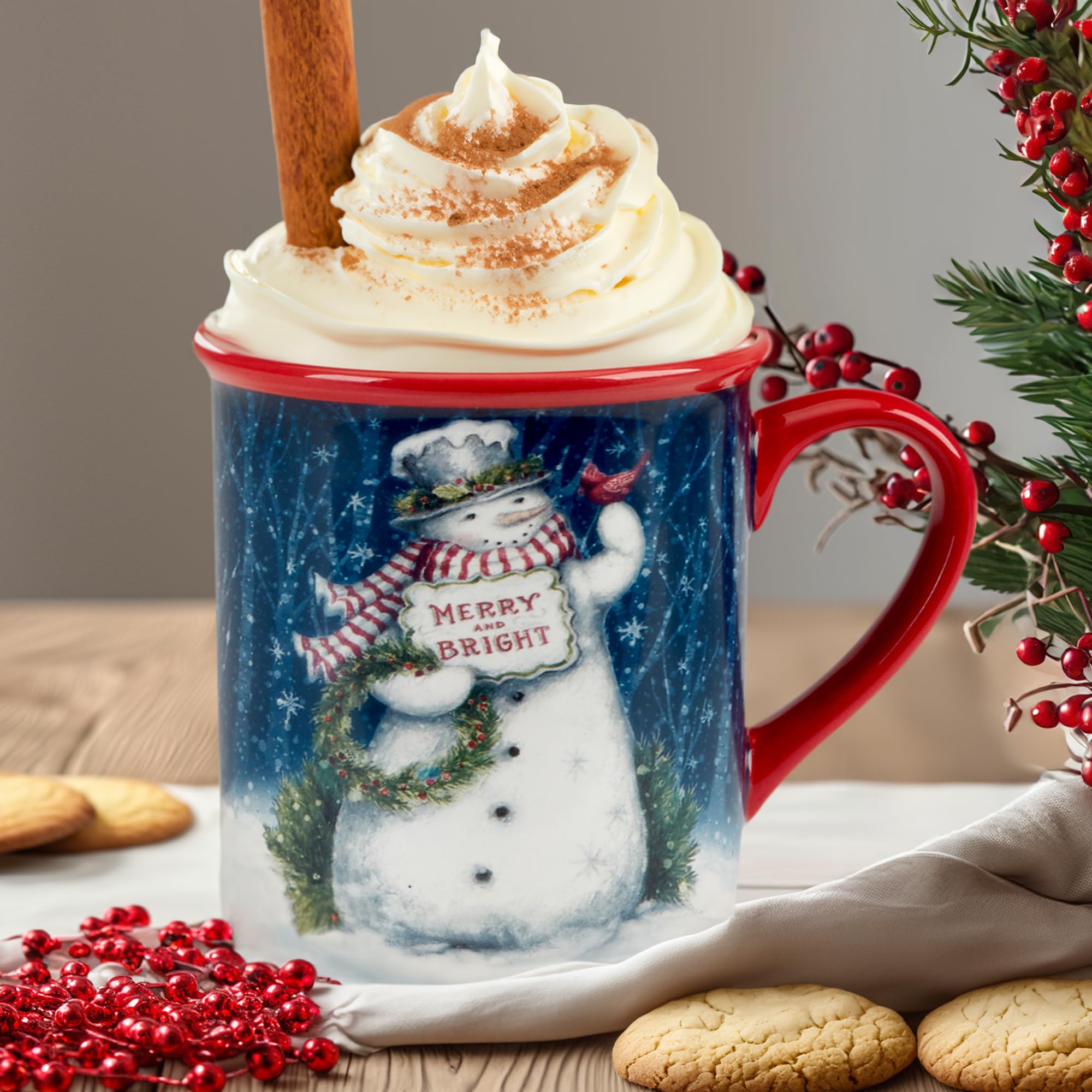 Amazon.com | Certified International Snowman Greetings 20 oz. Mugs, Set ...