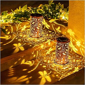 Amazon.com: 2 Pack Dragonfly Solar Lanterns Outdoor Waterproof Hanging ...