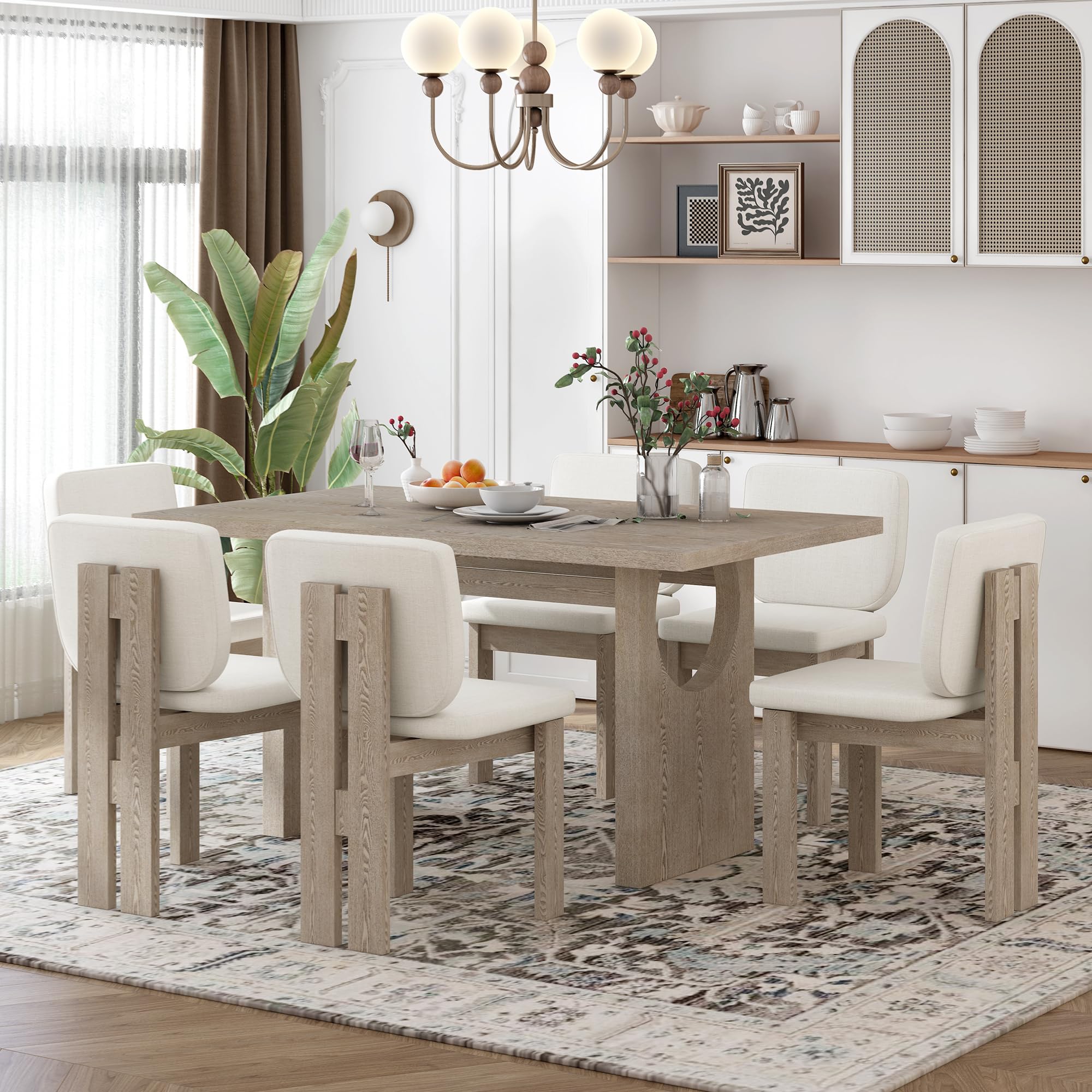 Amazon.com - LUMISOL 7 Piece Dining Table Set, Solid Wood Kitchen Table ...