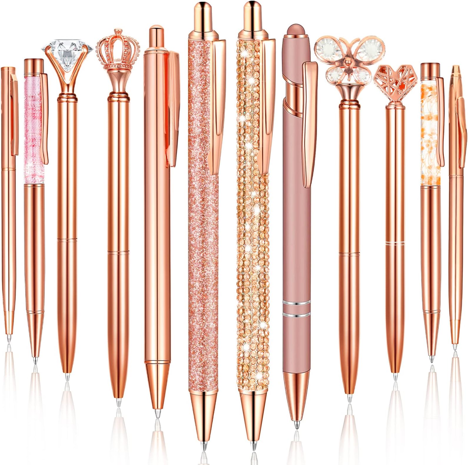 Amazon.com : 6 Pcs Rose Gold Ballpoint Pen Set Include Crystal Diamond ...