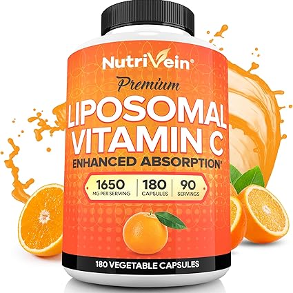 Nutrivein Liposomal Vitamina C 1650 mg - 180 cápsulas - Ácido ascórbico de alta absorción ...