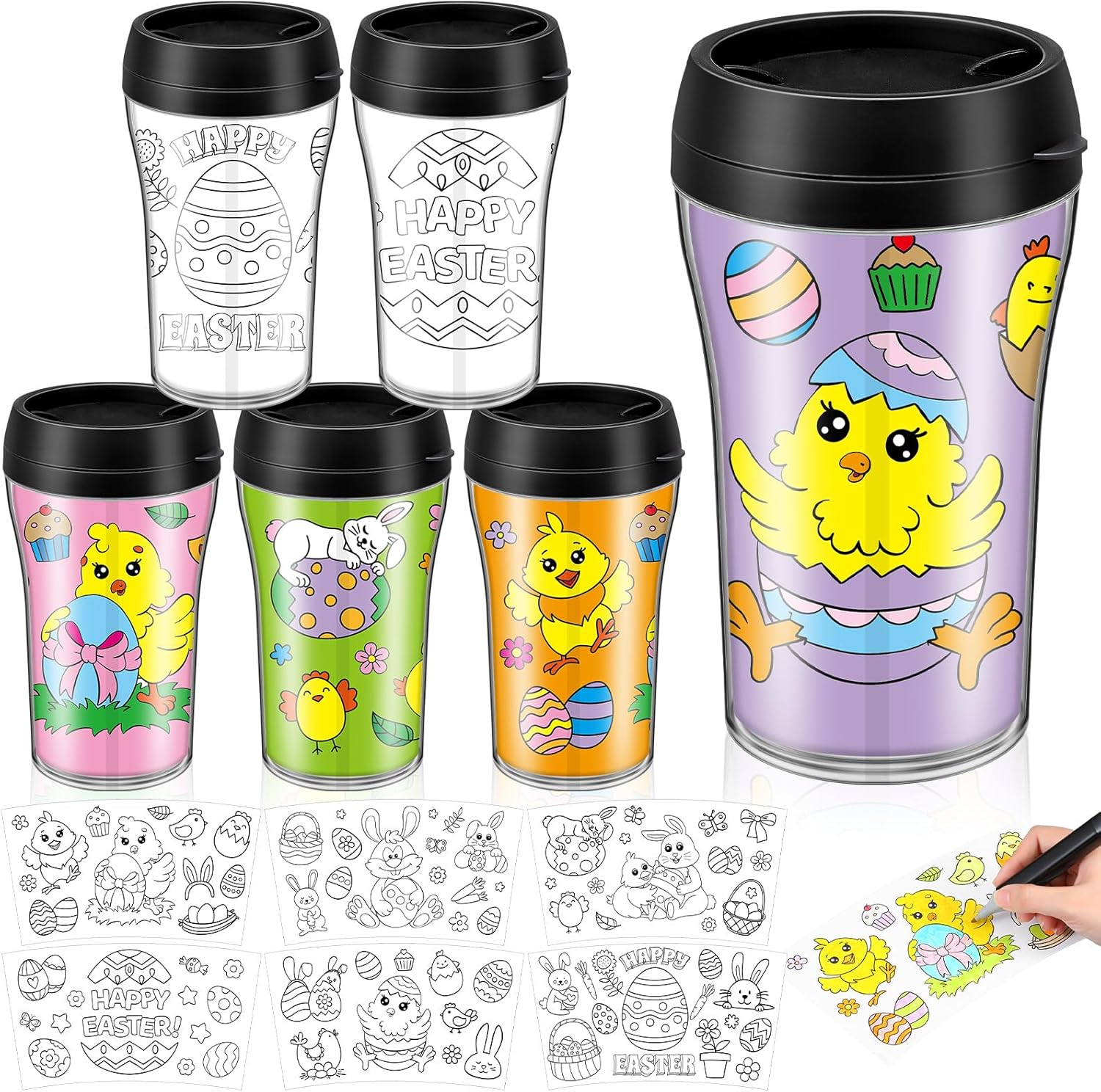 Amazon.com: Yiyiring Set of 12 Easter DIY Color Your Own Cups for Kids ...