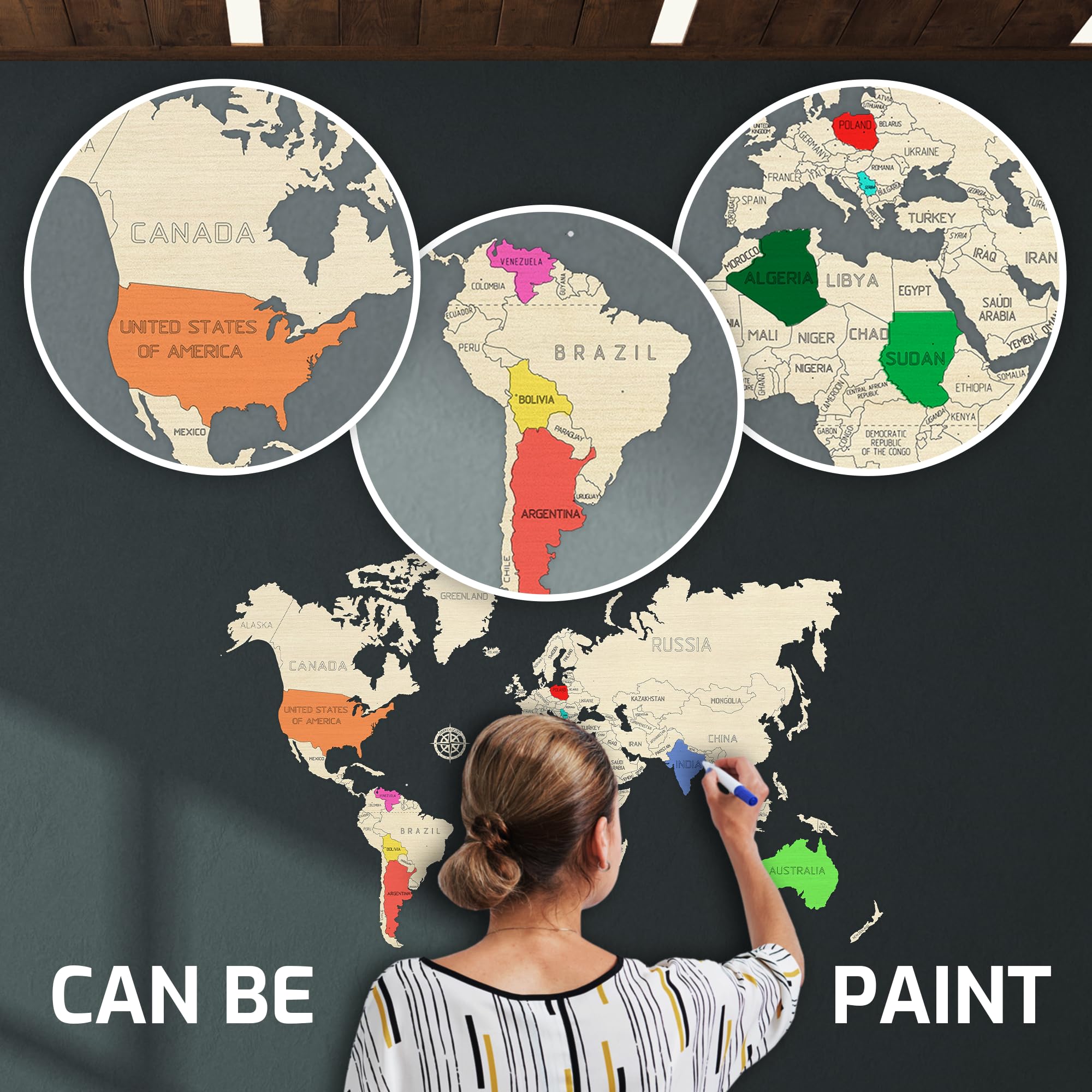 Snapklik.com : WOODENCITY Wooden World Map Wall Decor L - Wooden Map Of The World For Wall ...