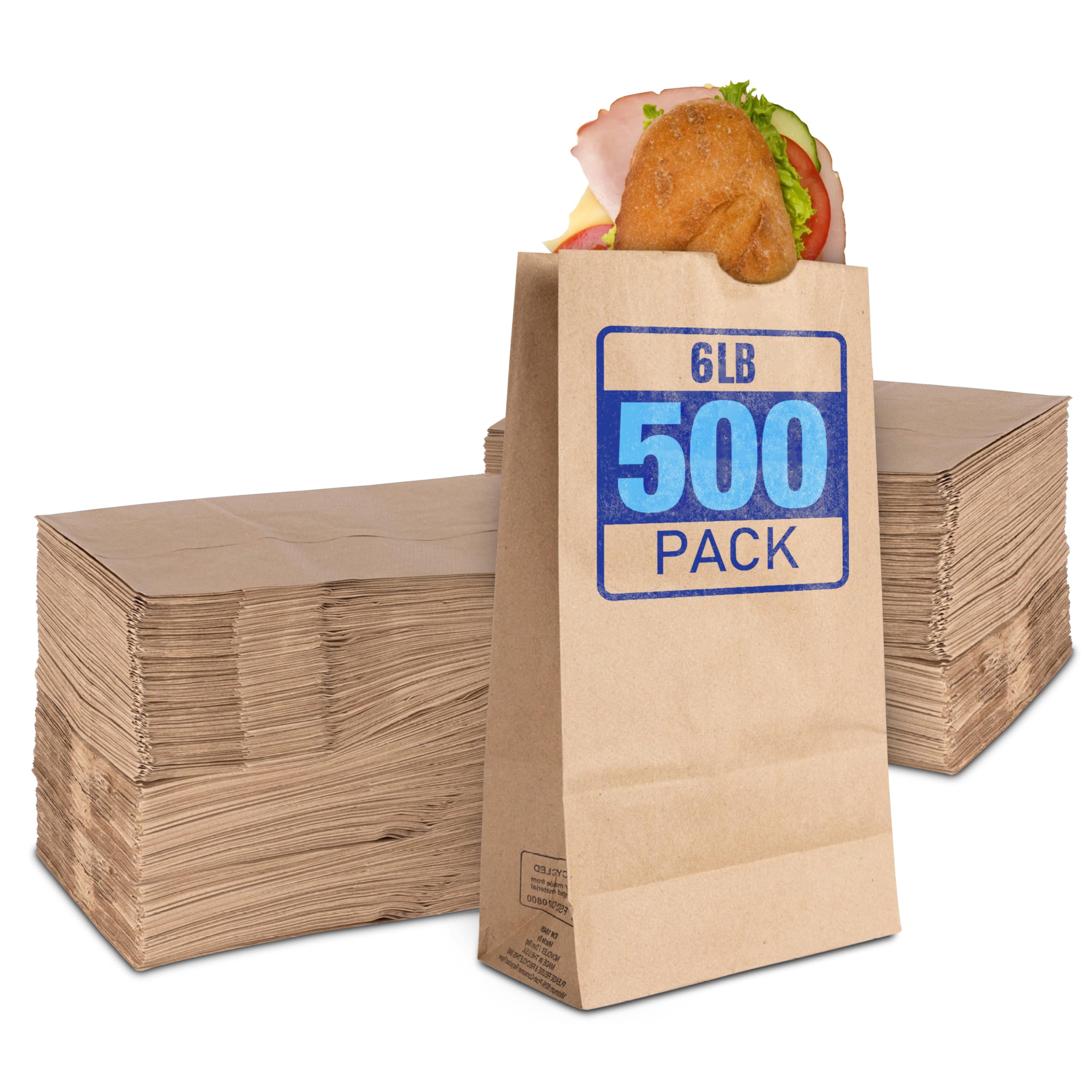 Amazon.com: Stock Your Home 6 Lb Kraft Brown Paper Lunch Bags (500 ...