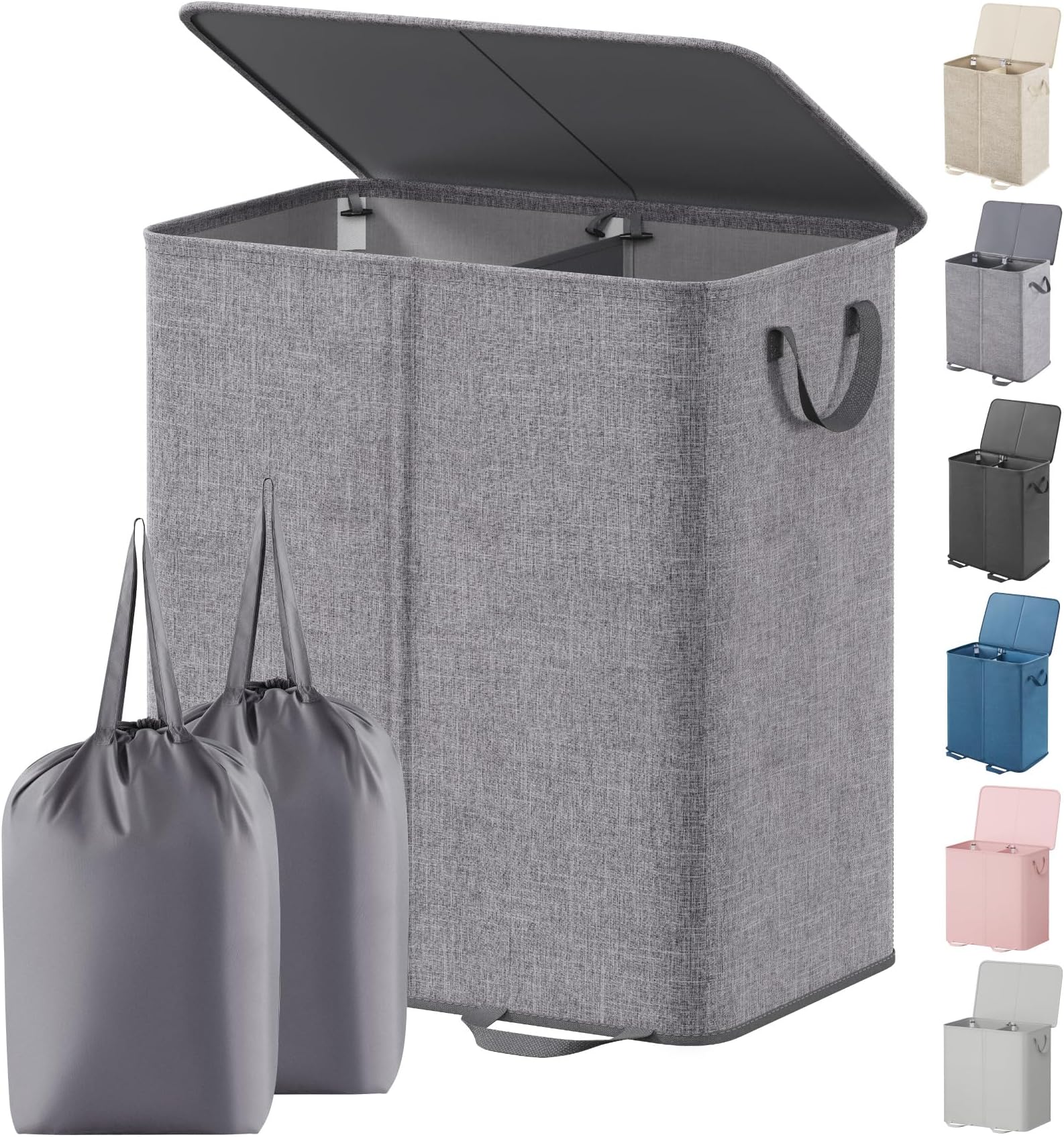Amazon.com: Goodpick Laundry Basket with Wheels, Double Laundry Hamper ...