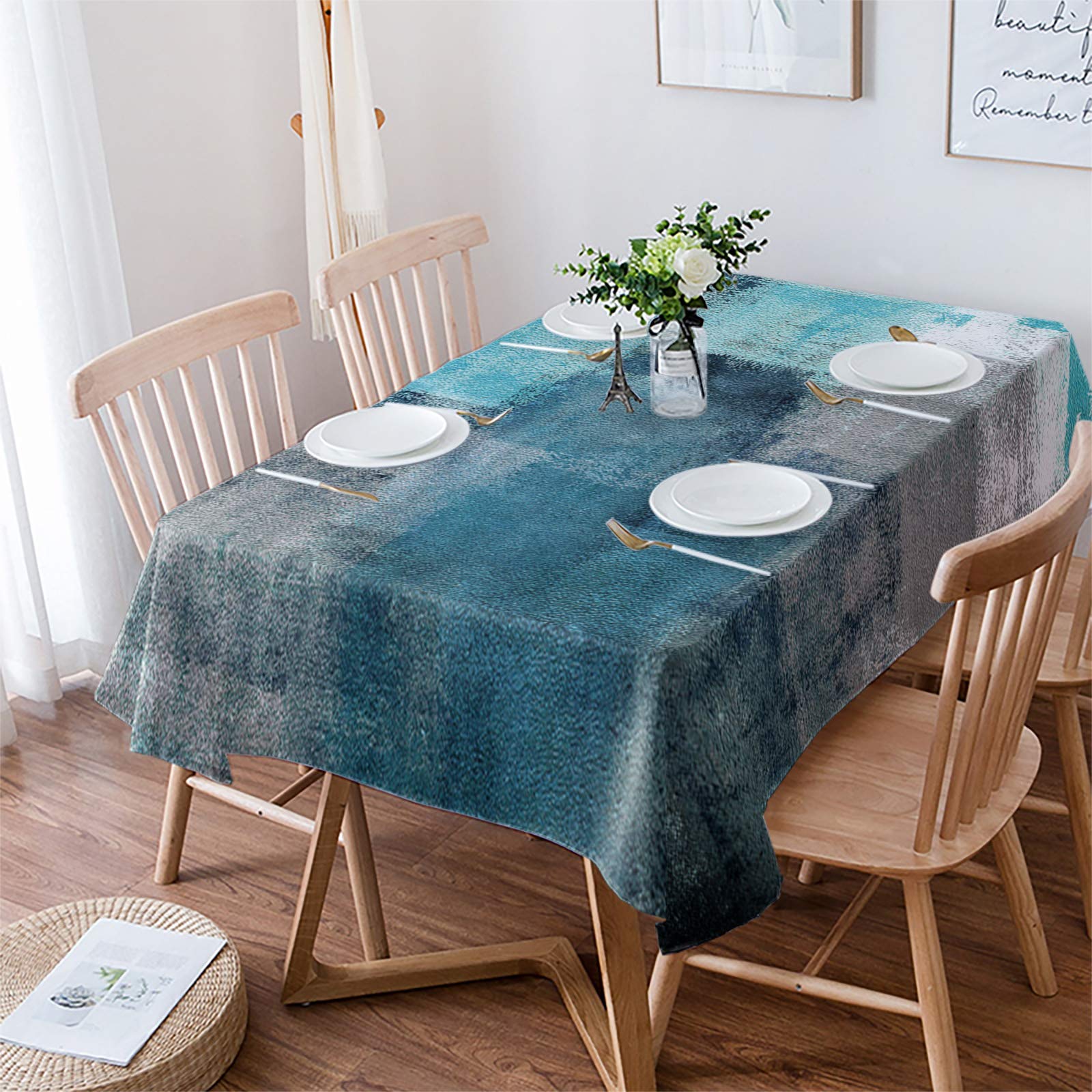 Amazon.com: Teal Grey Tablecloths Rectangle, Oil Painting Gray ...