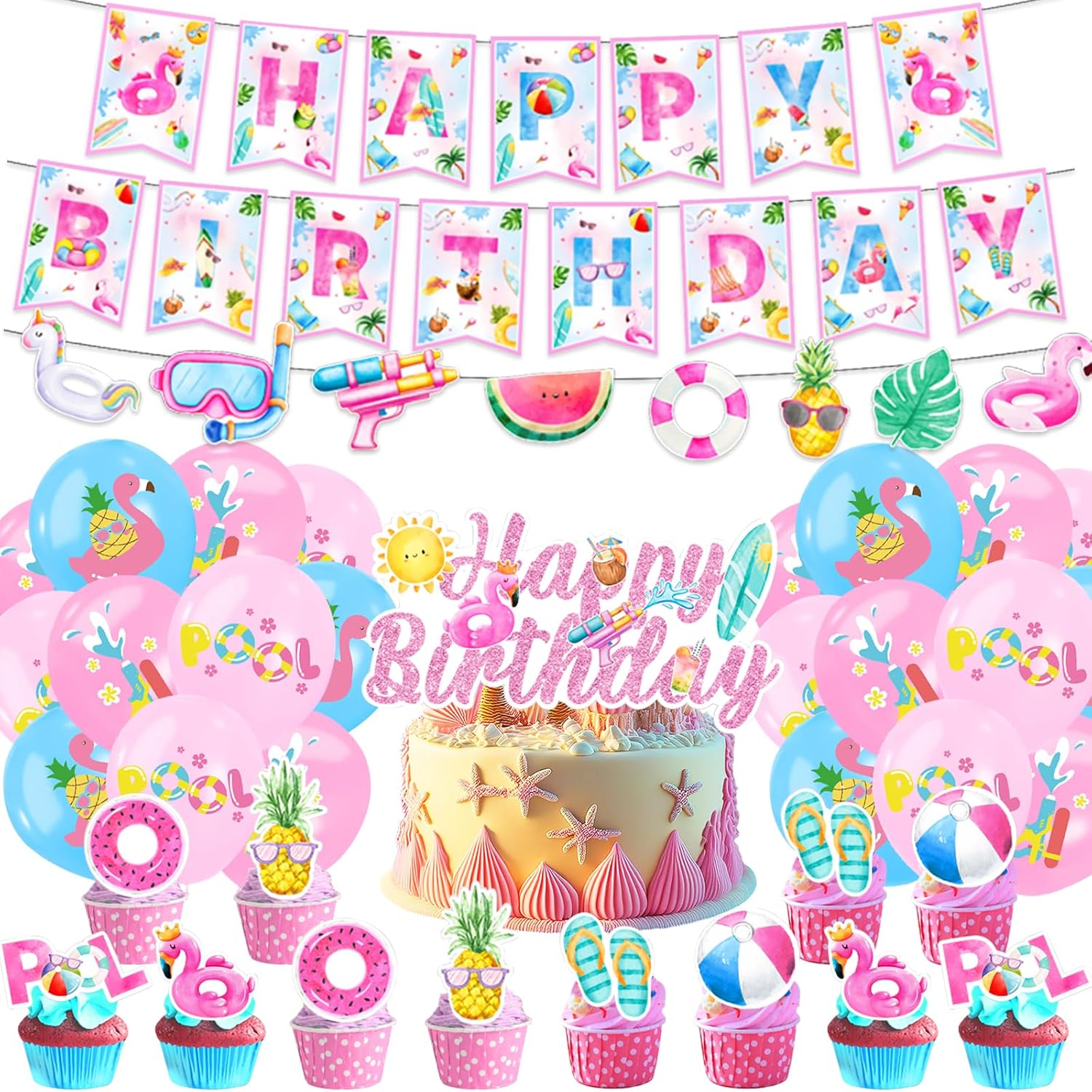 Amazon.com: Summer Pool Beach Party Decorations - Happy Birthday Pool ...