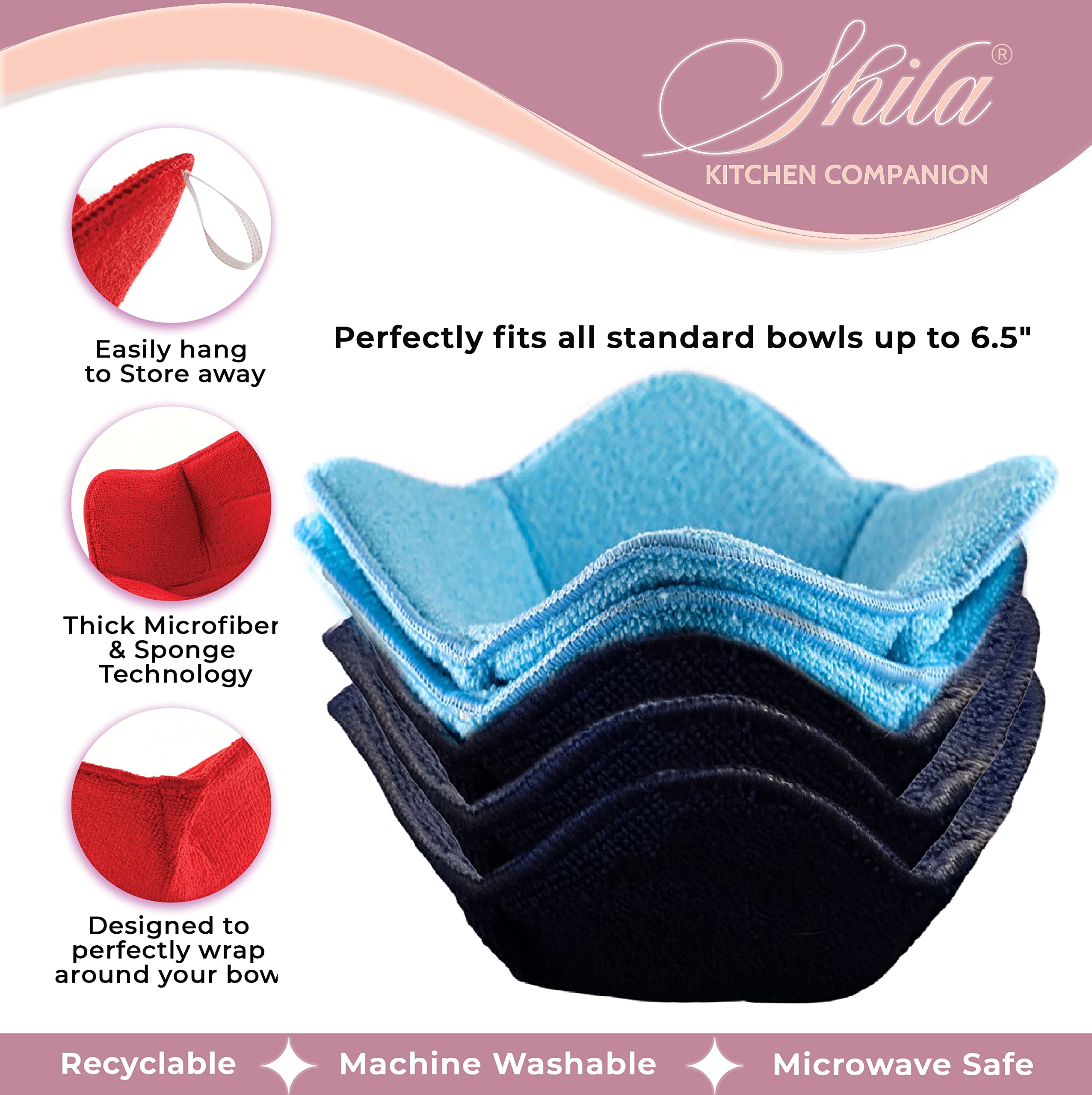 SHILA Bowl Snuggies, Blue Mix Set of 5 Microwave-Safe Hot Bowl Holders ...