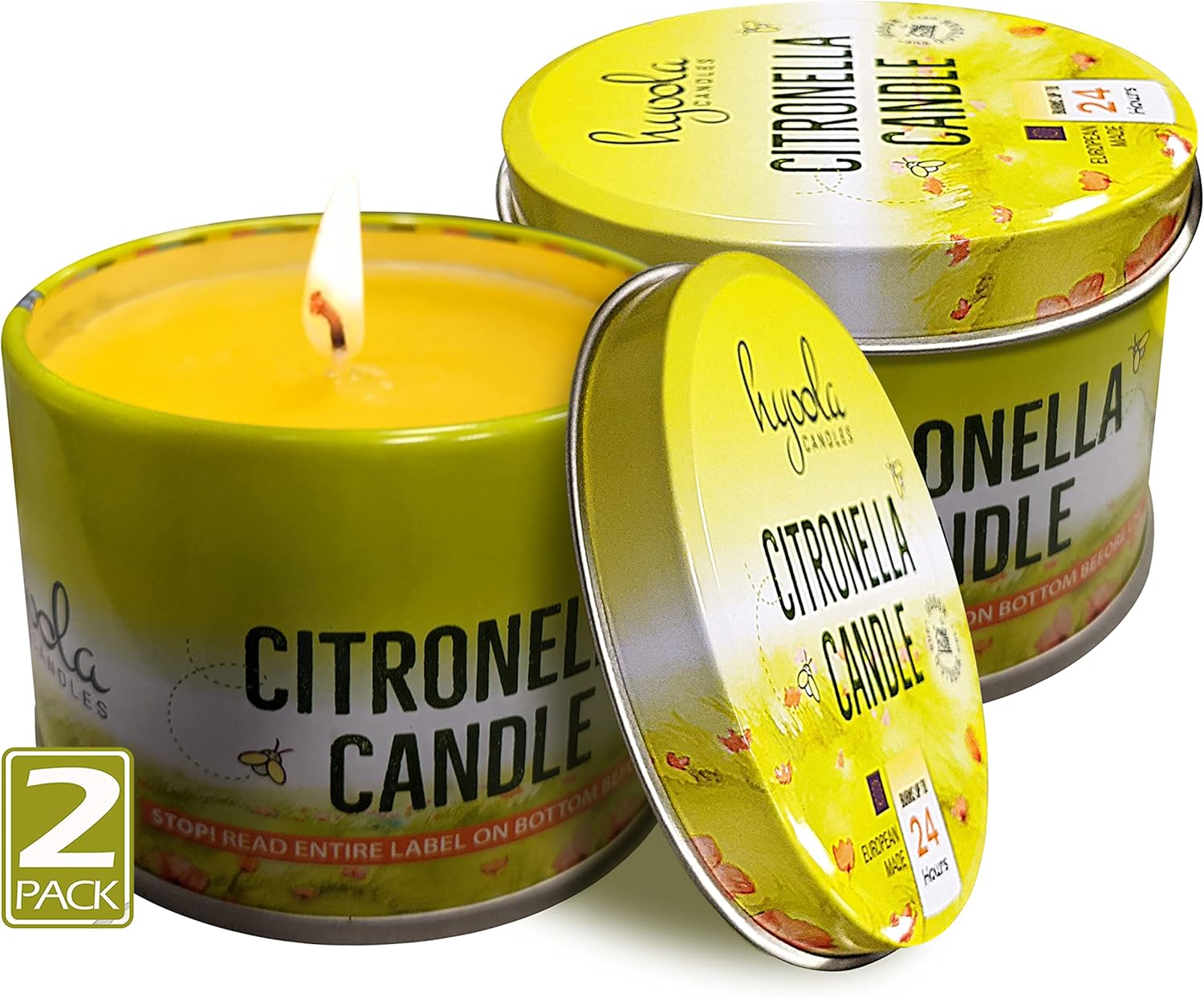 Amazon.com: HYOOLA Mosquito Repellent Citronella Candles - 2 Pack - 24 ...