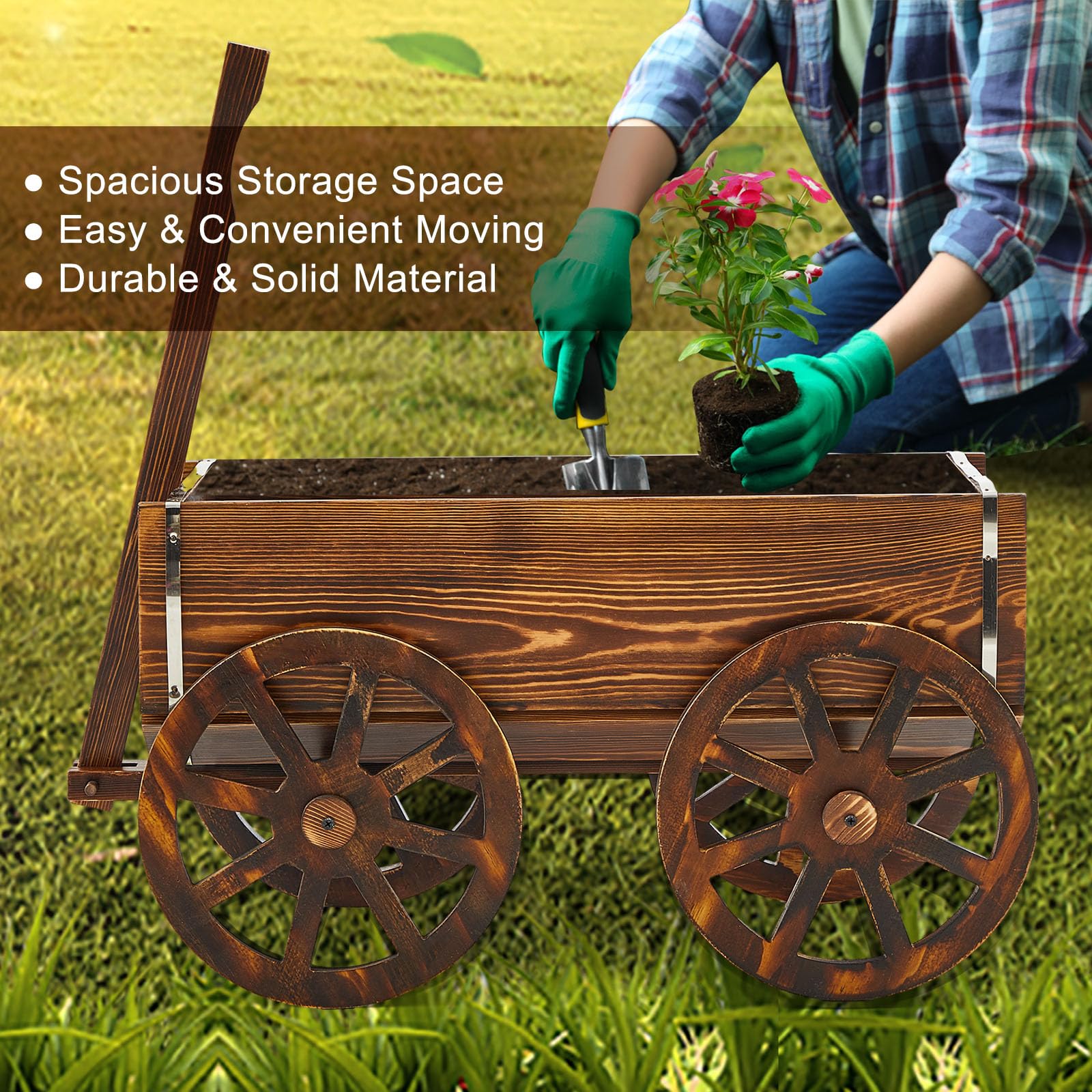 Wooden Garden Cart Planter Garden Wagon – GiantexUK